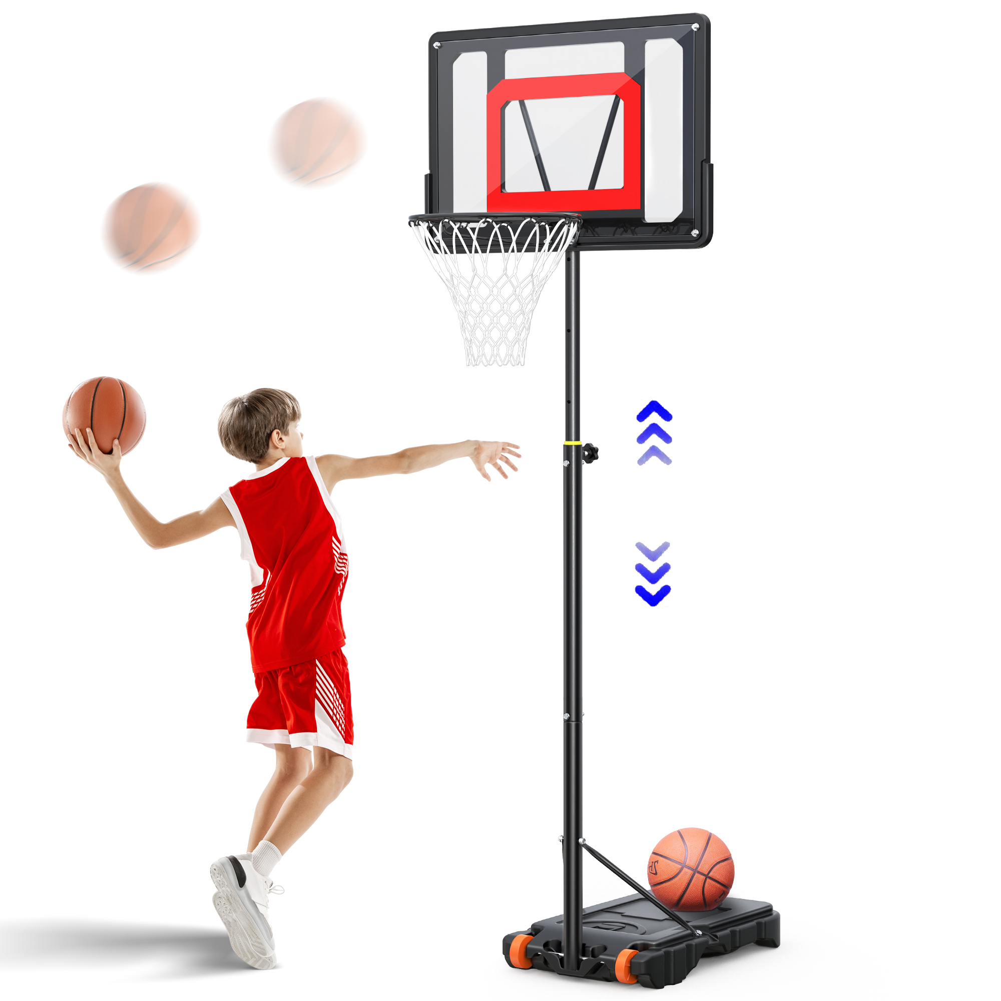 Gymax Height Adjustable Portable Basketball Hoop System Shatterproof ...
