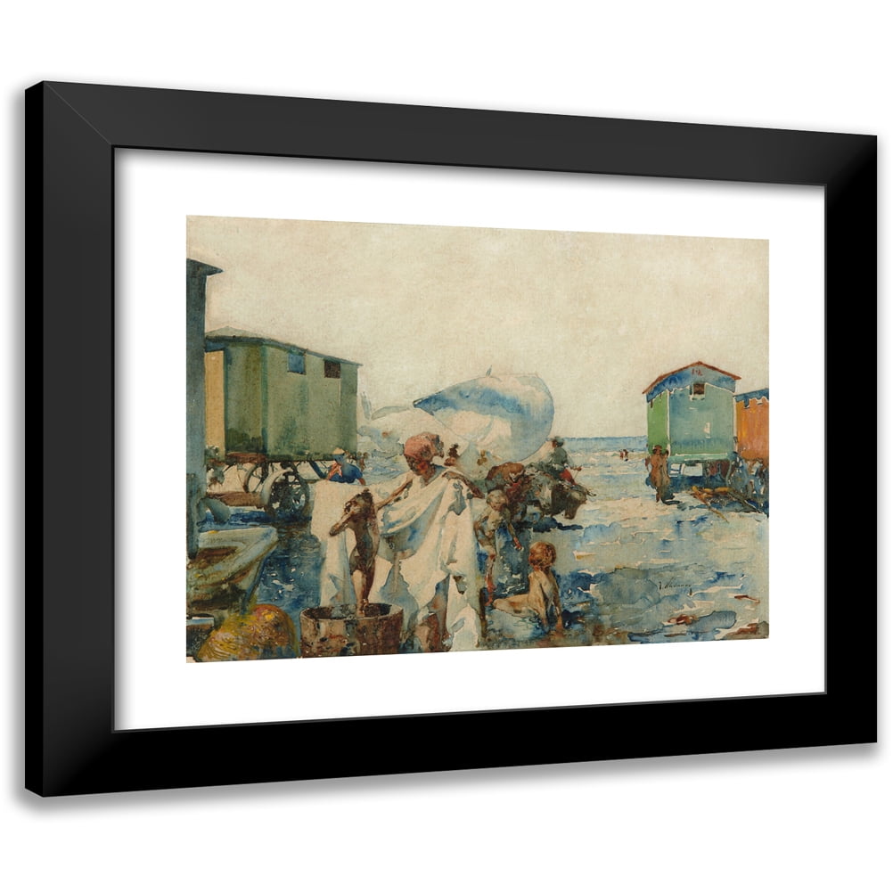 José Navarro y Llorens 18x15 Black Modern Framed Museum Art Print Titled - Bathing on the Beach ...