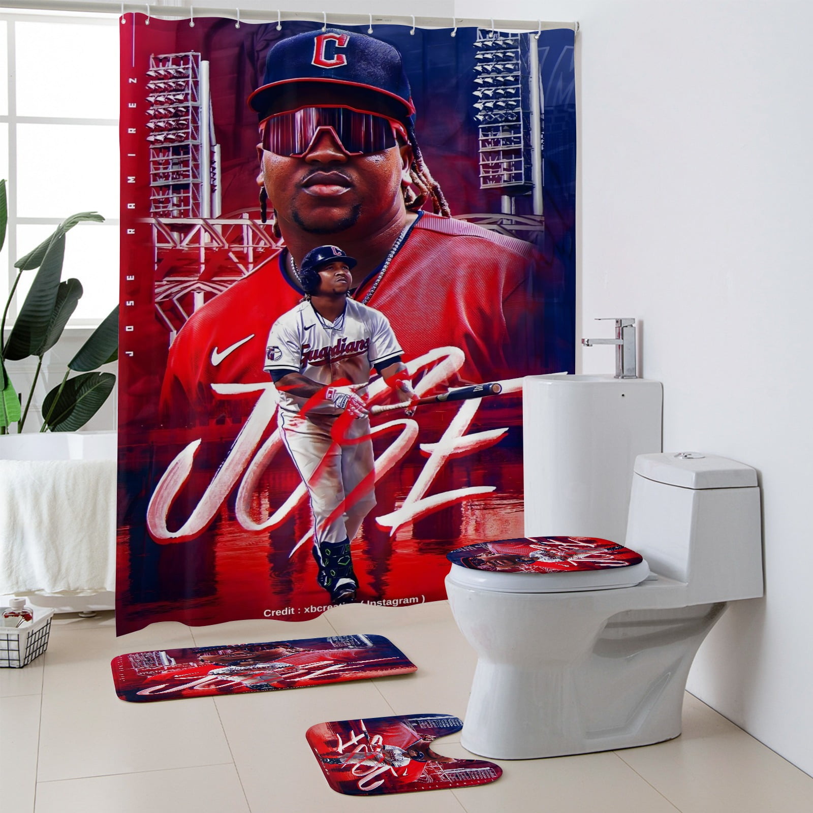 José and Ramírez Polyester Bath 4-Piece—Shower curtain, toilet mat ...