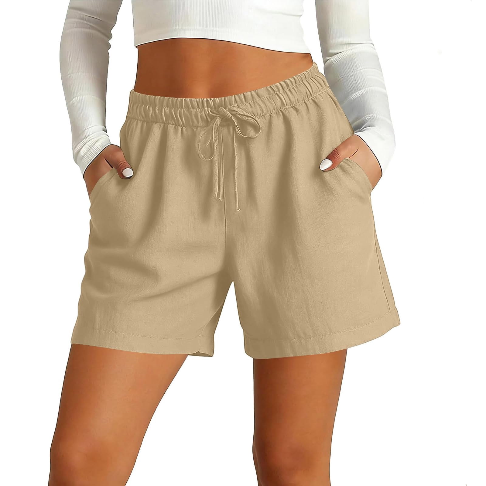 Josdec Fashion Running Shorts for Women with Pockets Drawstring Elastic ...