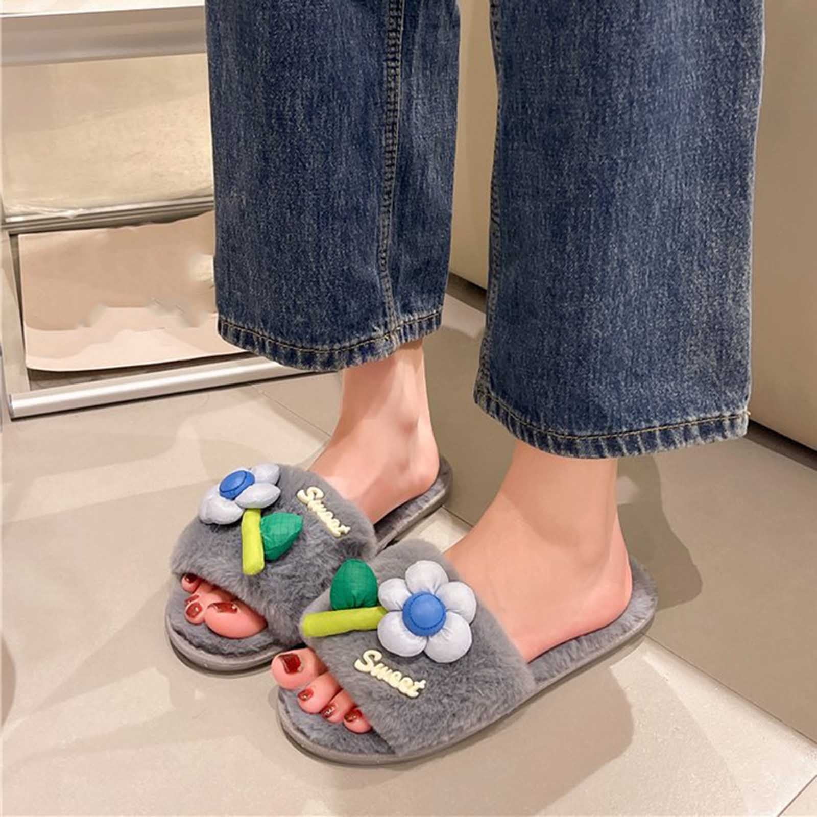 Josdec Womens Slippers Clearance Matching Color Bow Cute Bun Head Warm ...