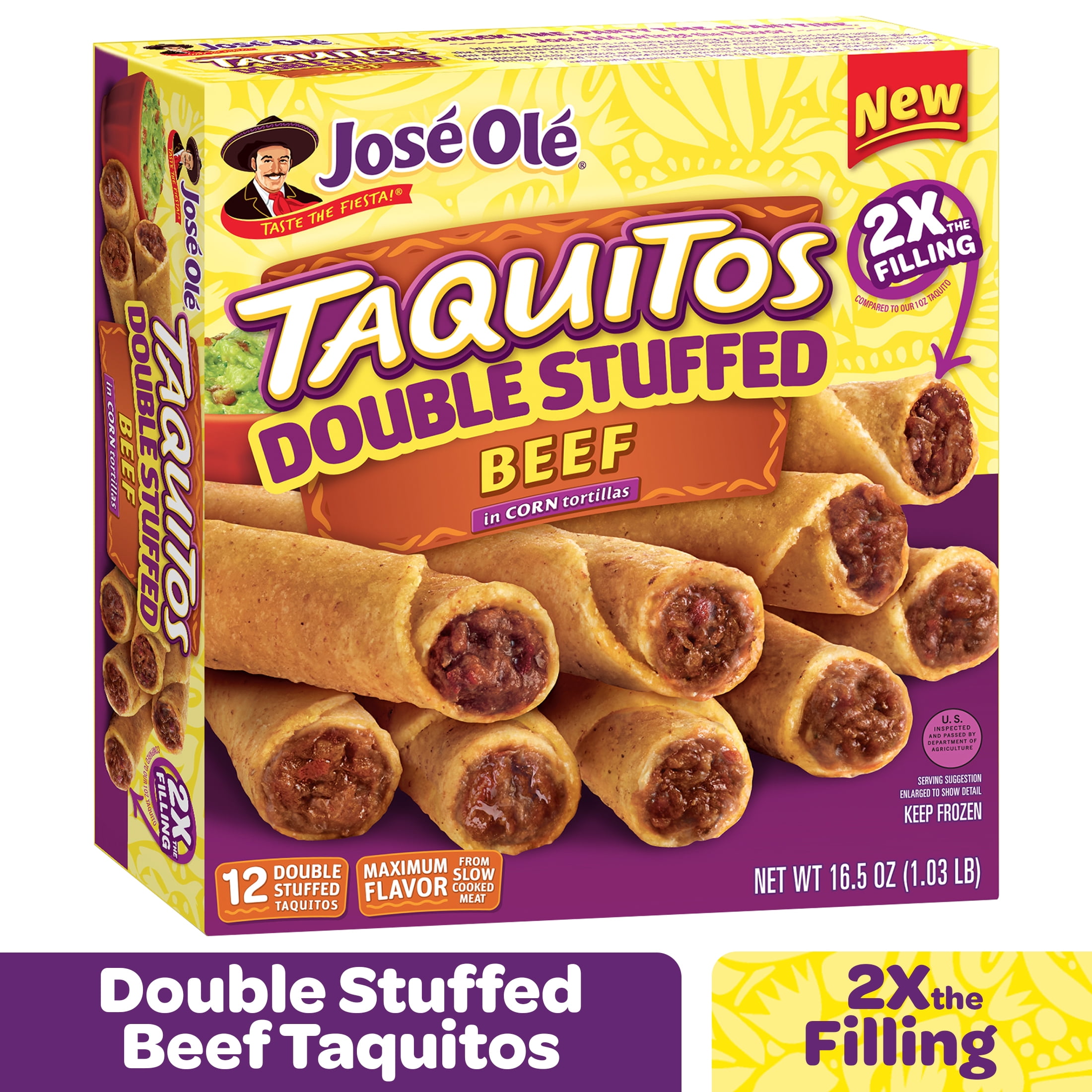 Jose Ole Double Stuffed Beef Taquitos, Corn Tortillas, Frozen Mexican ...
