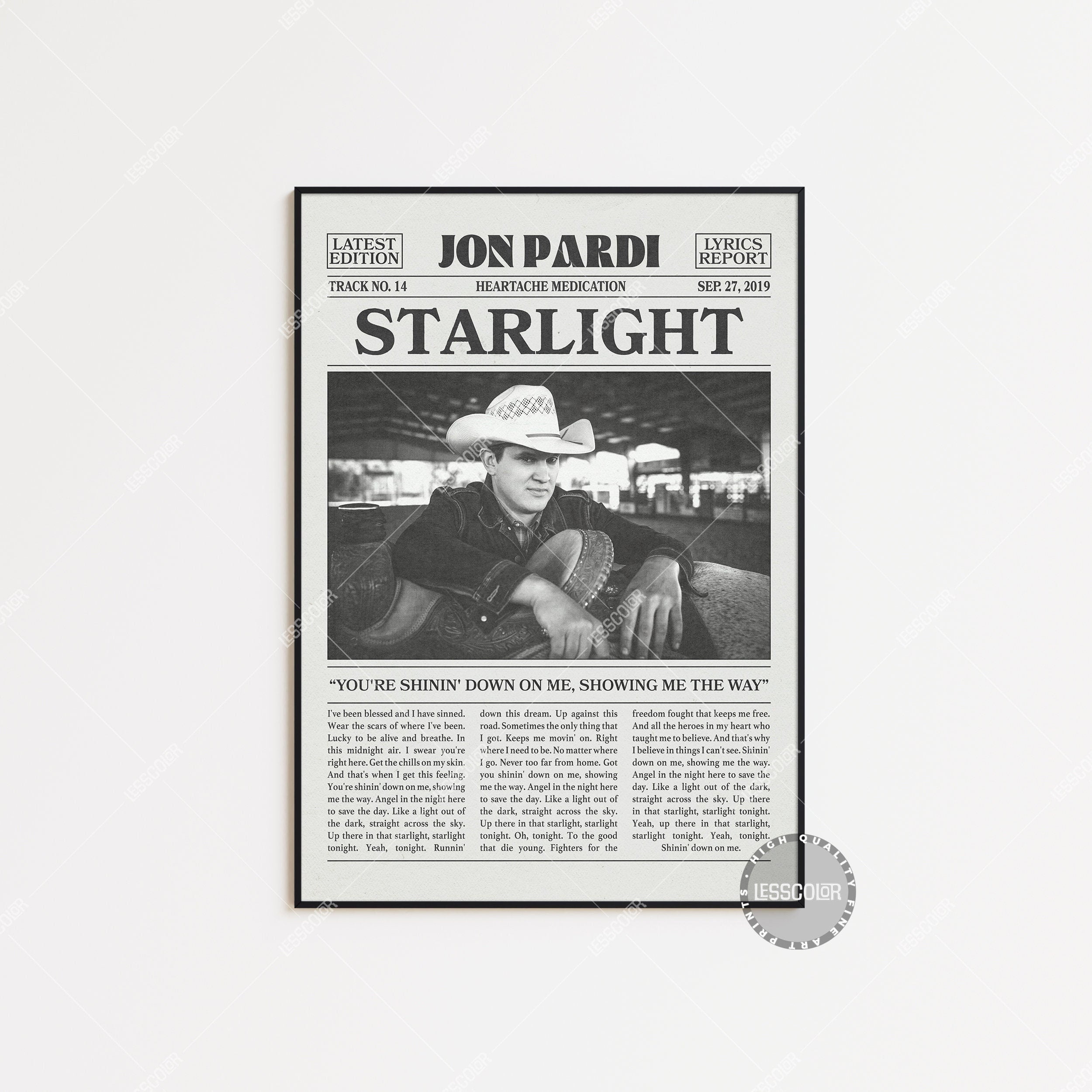 Josecarlos Poster Jon Pardi Retro Newspaper Print, Starlight Poster ...