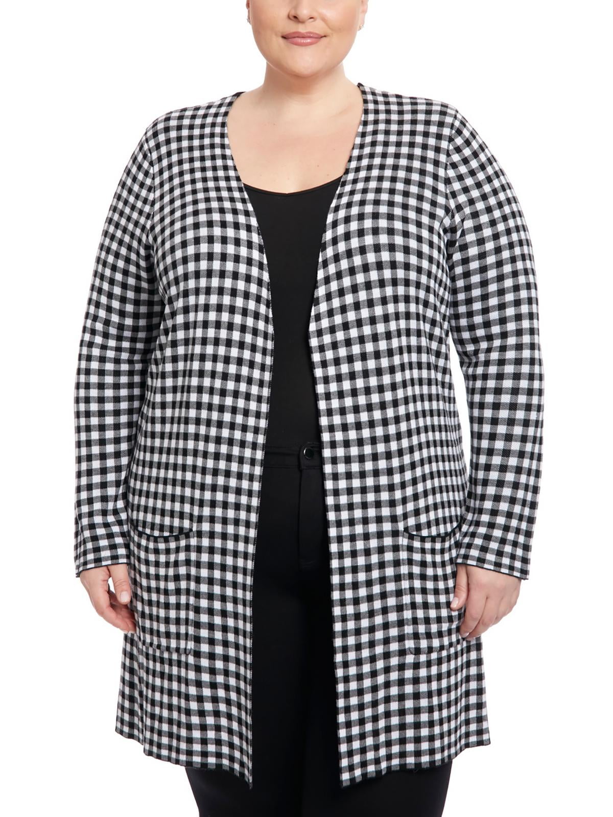 Joseph A. Womens Plus Checkered Open Front Duster Sweater - Walmart.com