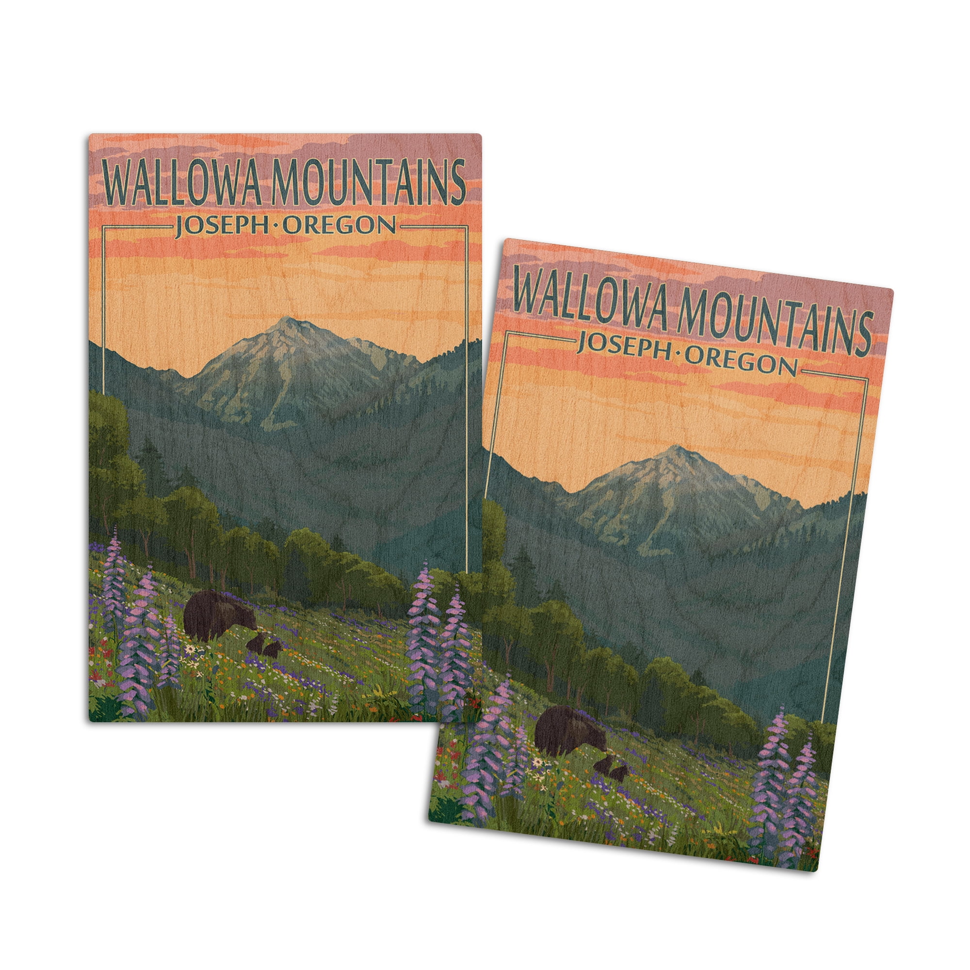 Joseph, Oregon, Wallowa Mountains, Bear and Spring Flowers (4x6 Birch ...