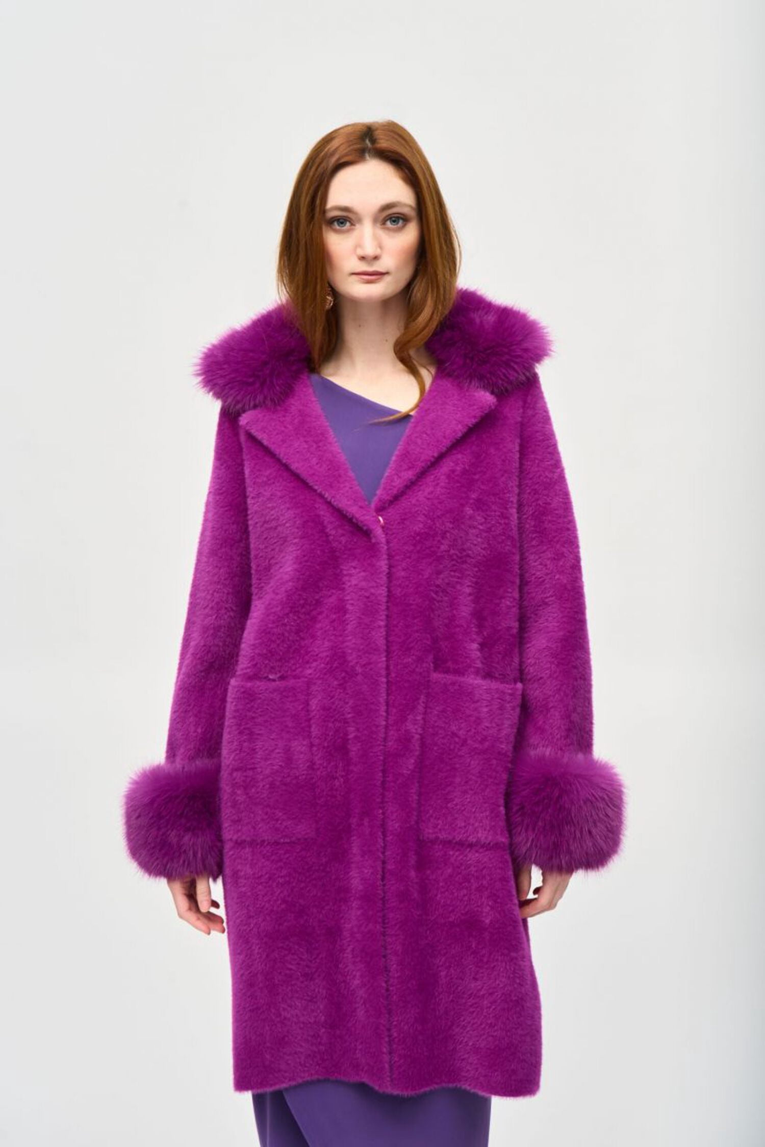 Joseph Ribkoff Detachable Faux Fur Trim Long Sleeve Coat 243923 ...