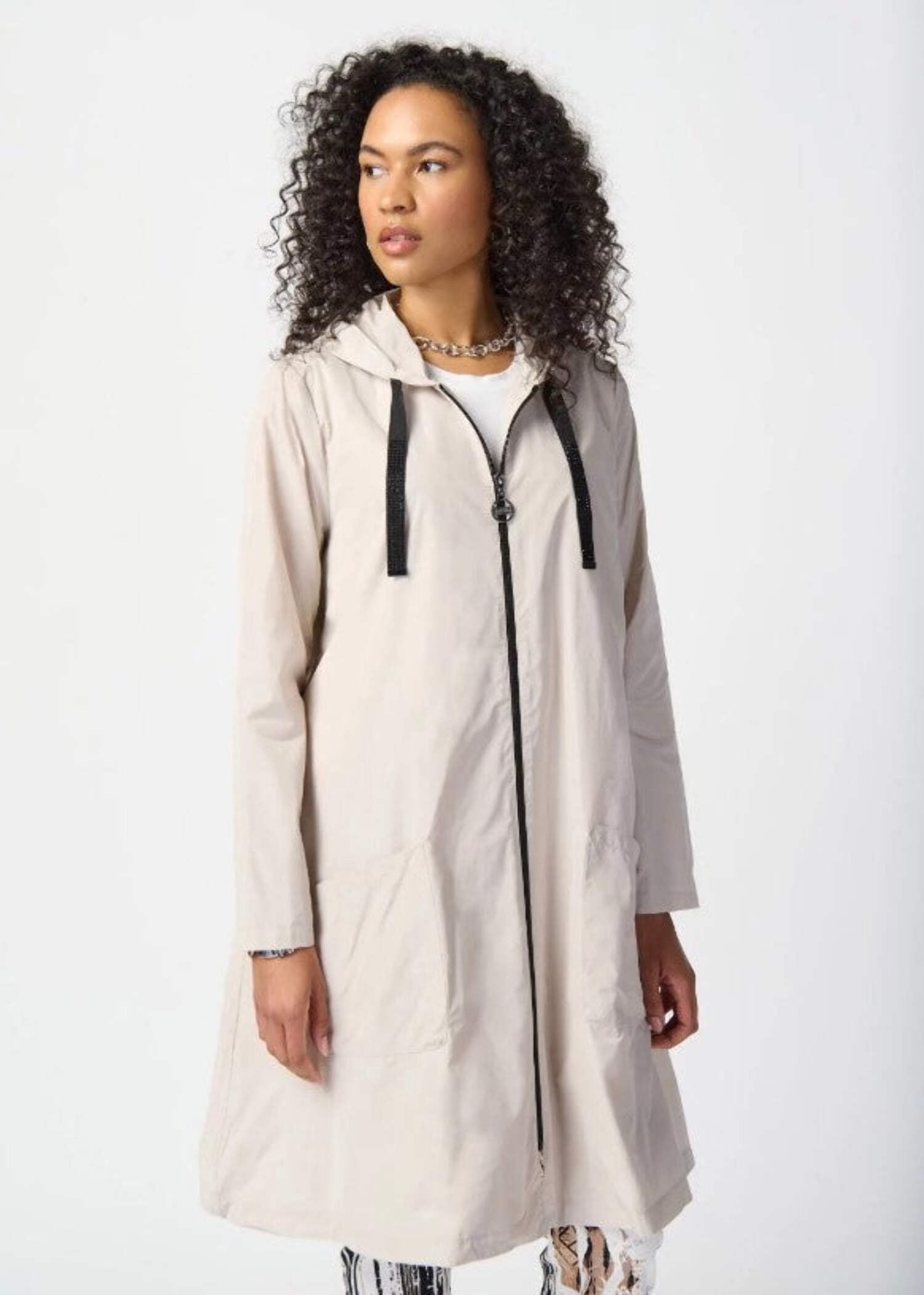Joseph Ribkoff Moonstone Hooded Zip Front Trapeze Coat 241068 - Walmart.com
