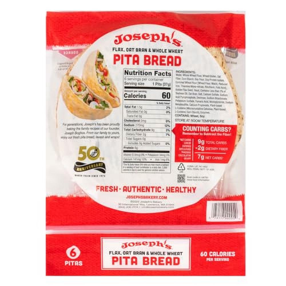 Joseph's Combo Value Pack, Flax, Oat Bran & Whole Wheat, Low Carb Pita ...