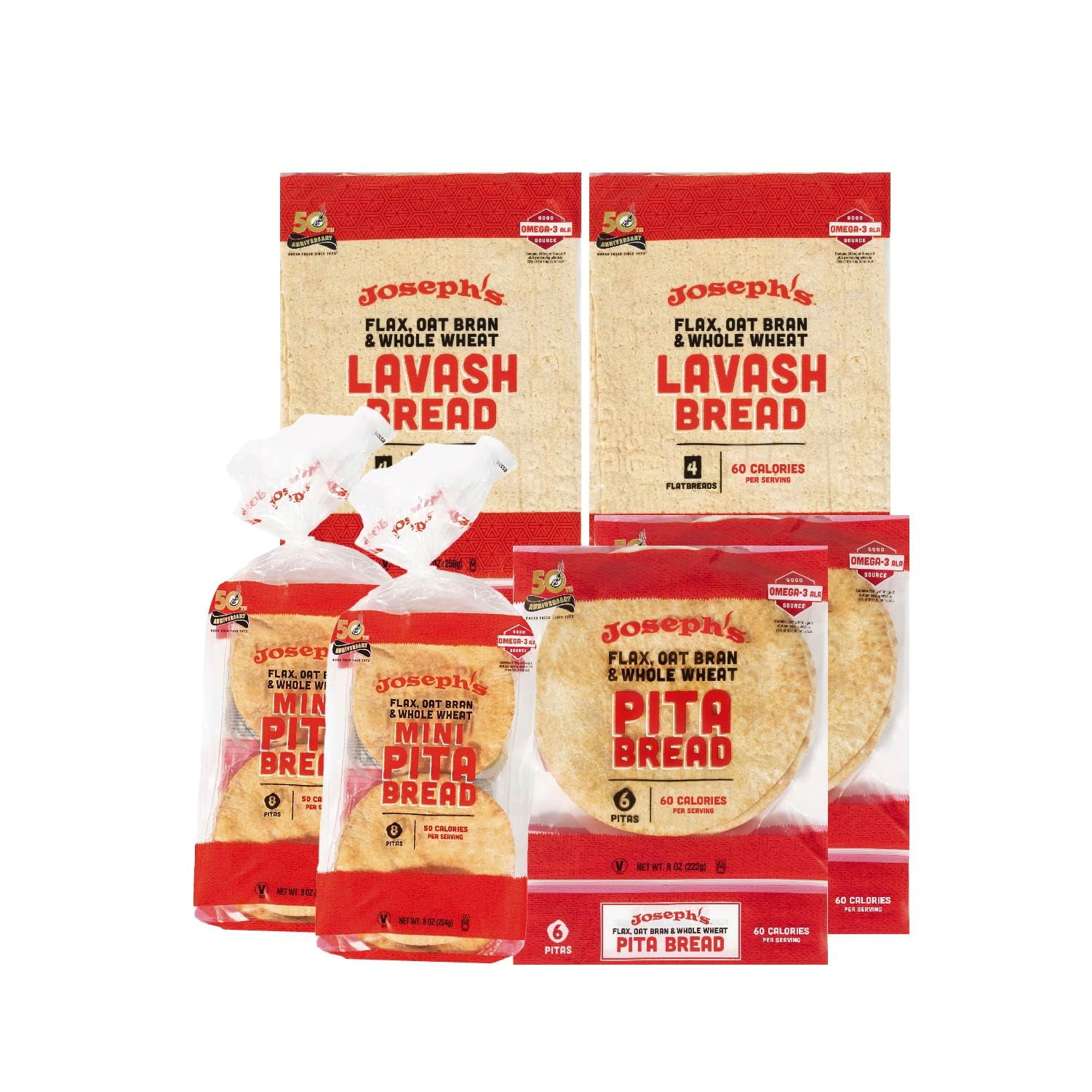 Joseph's Combo Value Pack, Flax, Oat Bran & Whole Wheat, Low Carb Pita ...