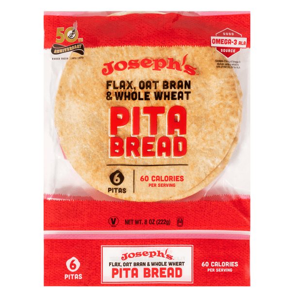 Joseph's Low Net Carb Flax Pita Bread, 1 Pack, 6 Count, 8oz - Walmart ...