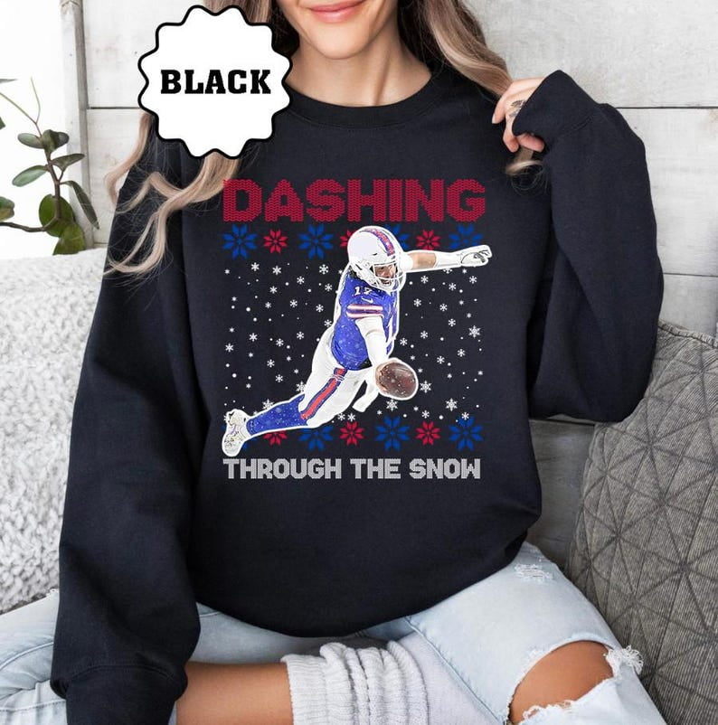 Josh Allen Dashing Through The Snow Football Holiday Pattern Graphic ...