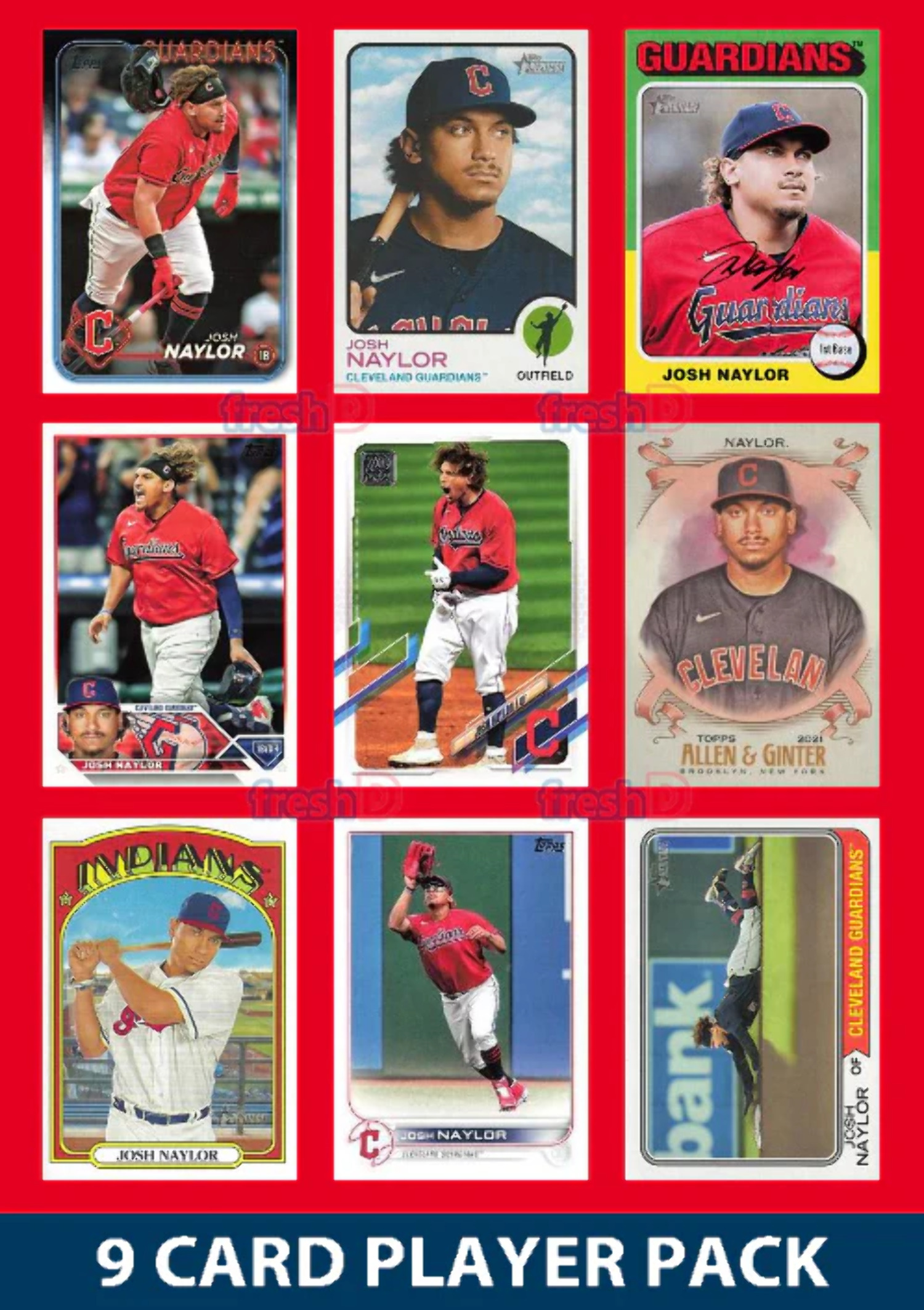 Josh Naylor Cleveland Guardians 9 Card Player Pack 2024 2023 Topps ...