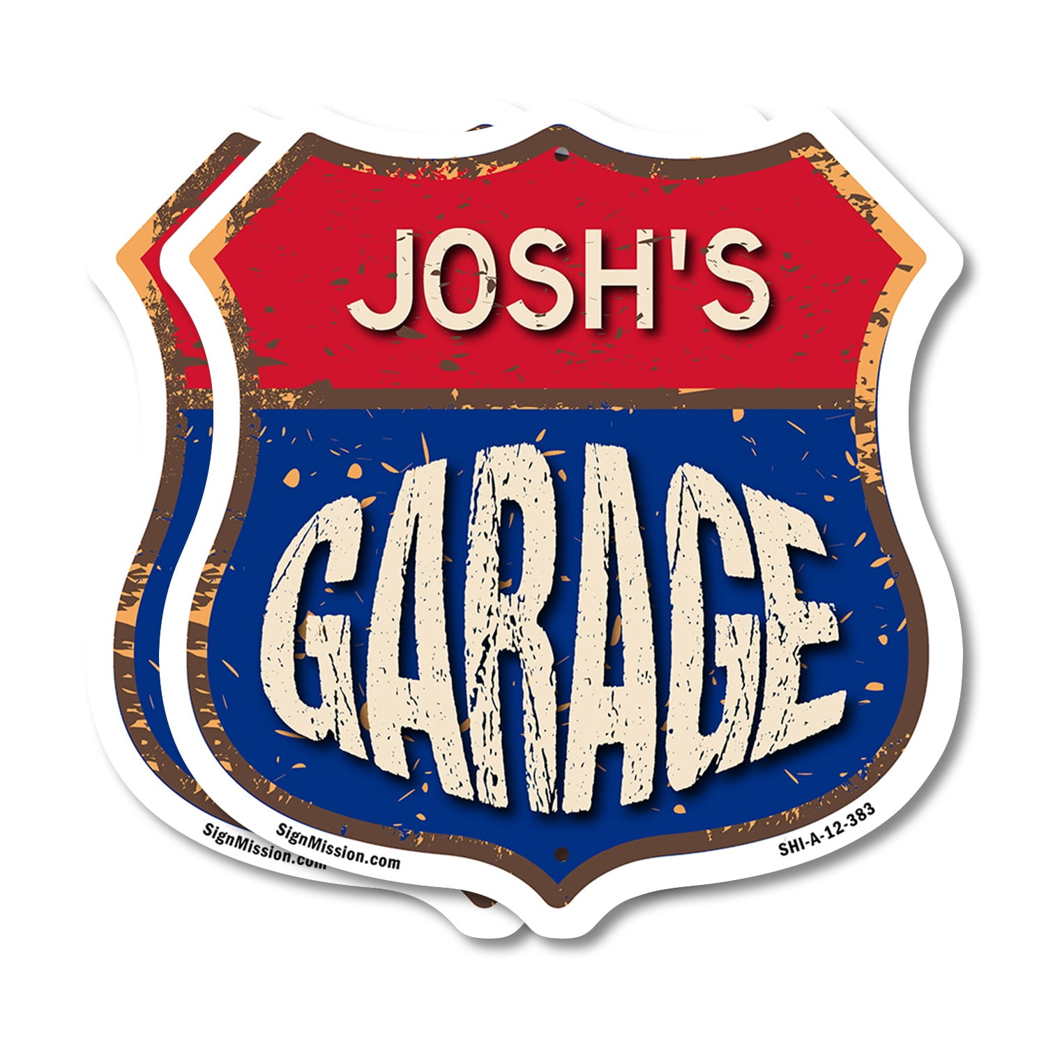 Josh's Garage (2 Pack) 12 inch X 12 inch Shield Shaped Commercial Grade ...