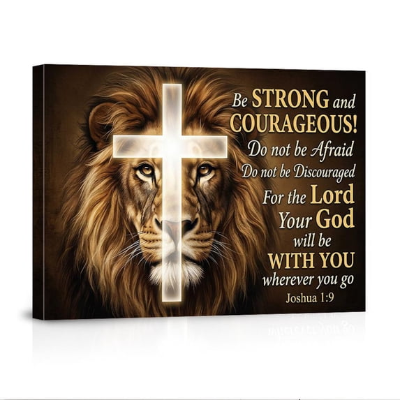 Joshua 1 9 Be Strong And Courageous Lion Cross Christian Inspirational ...