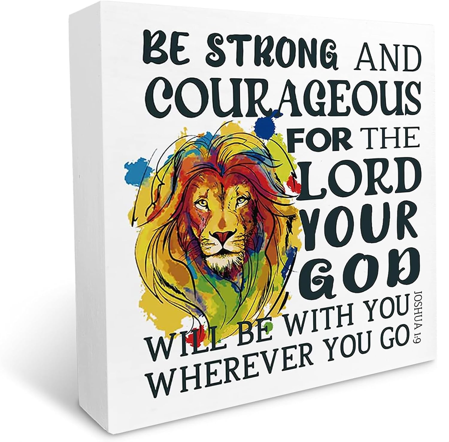 Joshua 19 Be Strong And Courageous Watercolor Lion Wooden Sign Desk ...