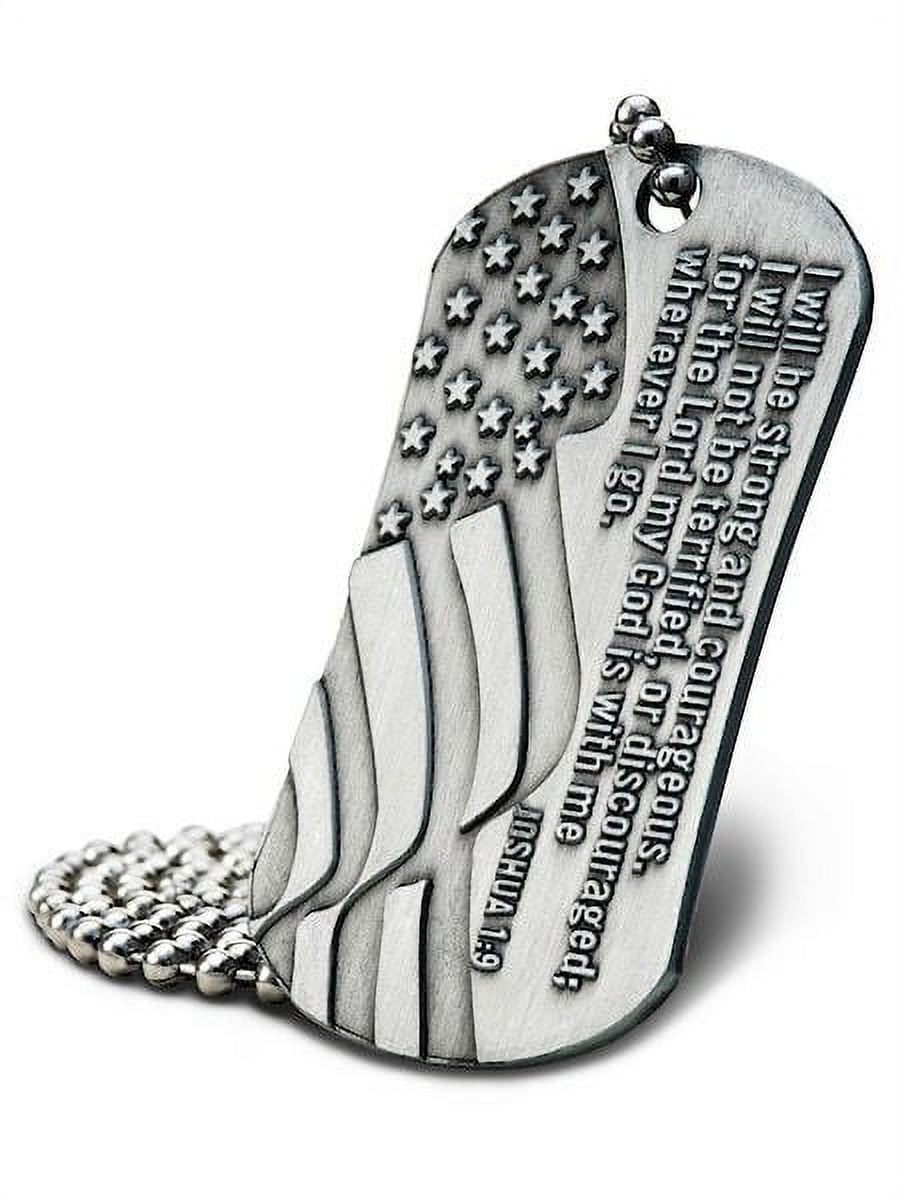 Joshua-Flag Antique Finish Dog Tag Necklace-Joshua 1:9 by Shields of ...
