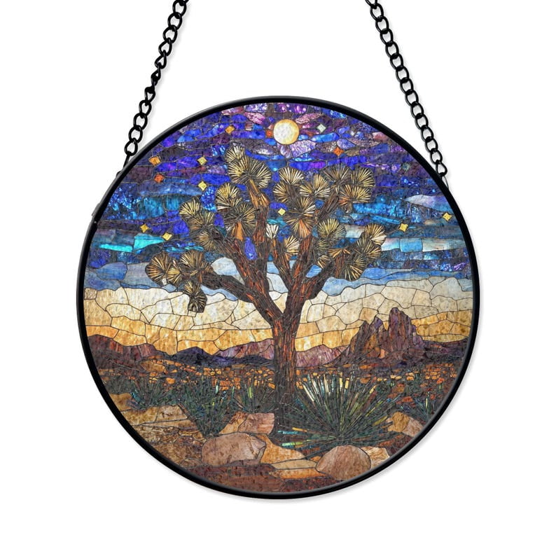 Joshua Tree Desert Landscape Stained Glass Art Panel - Southwest Nature ...