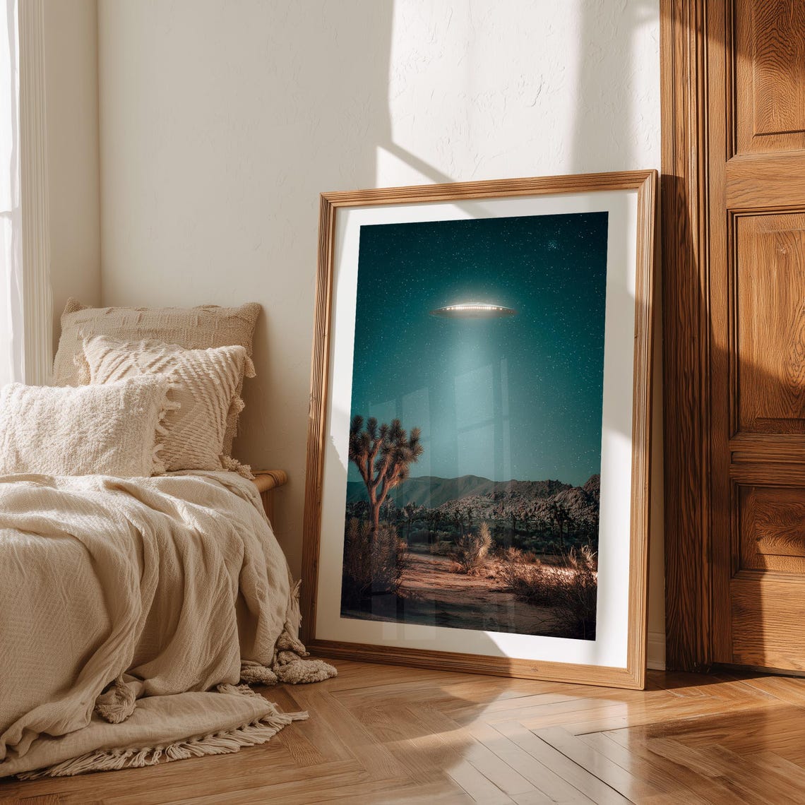 Joshua Tree Ufo Poster, Retro Sci,Fi Mojave Desert Night Sky Art Home ...