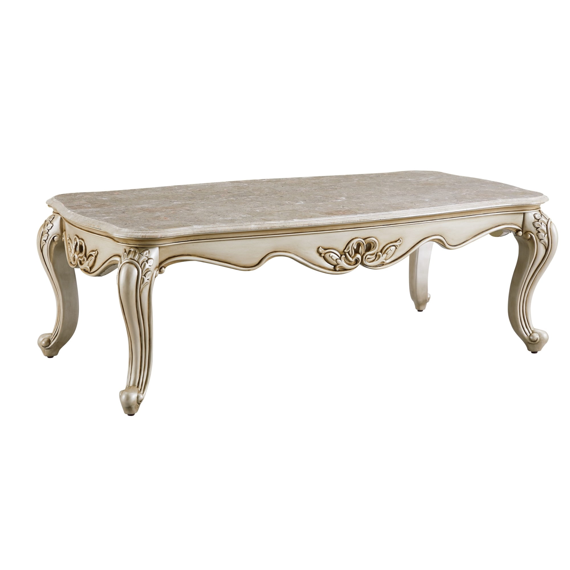 Joss 54 Inch Coffee Table with Genuine Marble Top, Antique White ...
