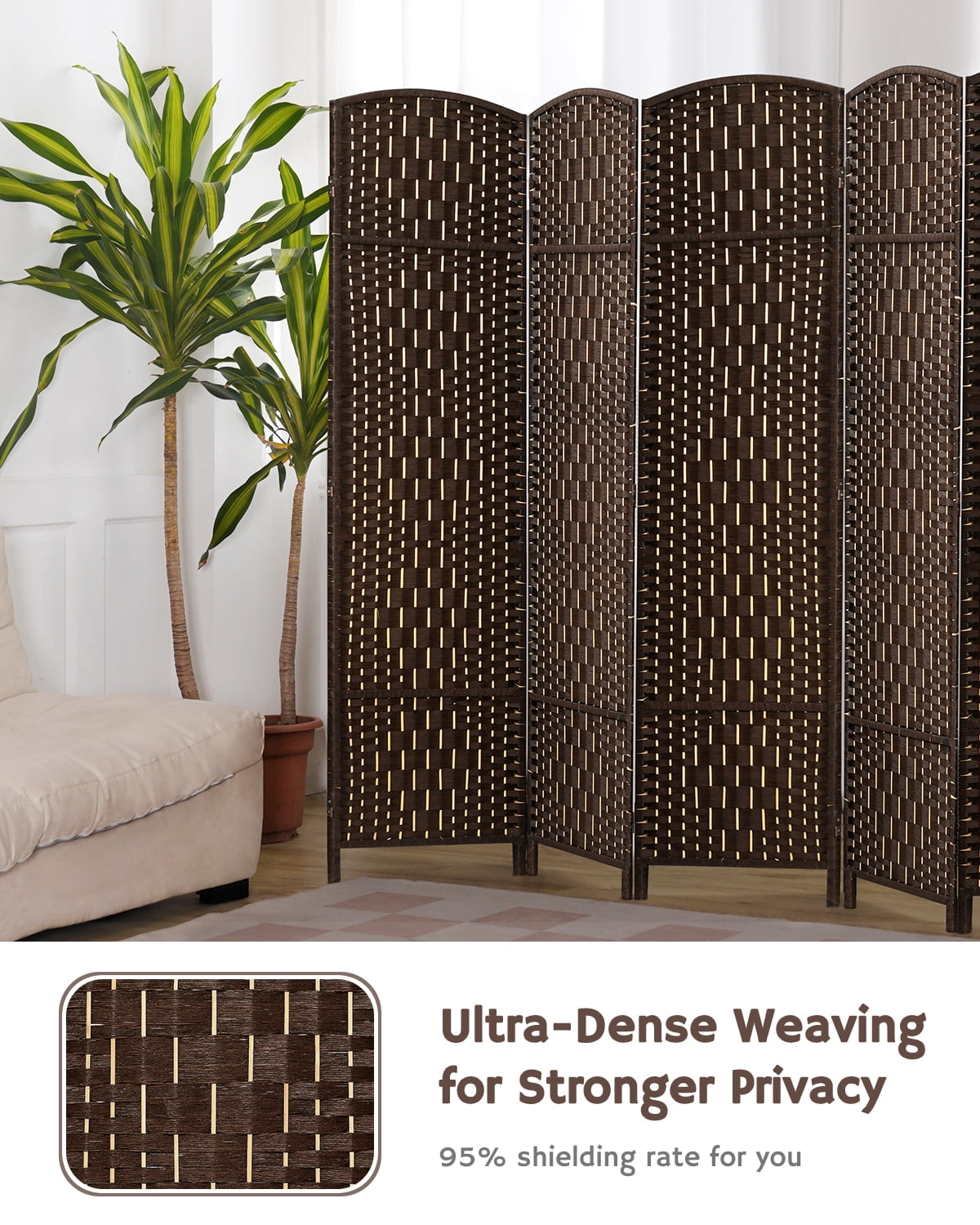 Jostyle Indoor Standing Decorative 4-Panel Rattan Room Divider ...