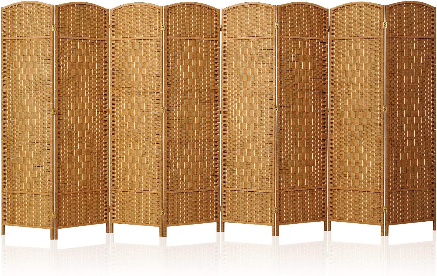 Jostyle Freestanding Indoor Rattan Room Divider, 8-Panel Extra Wide ...