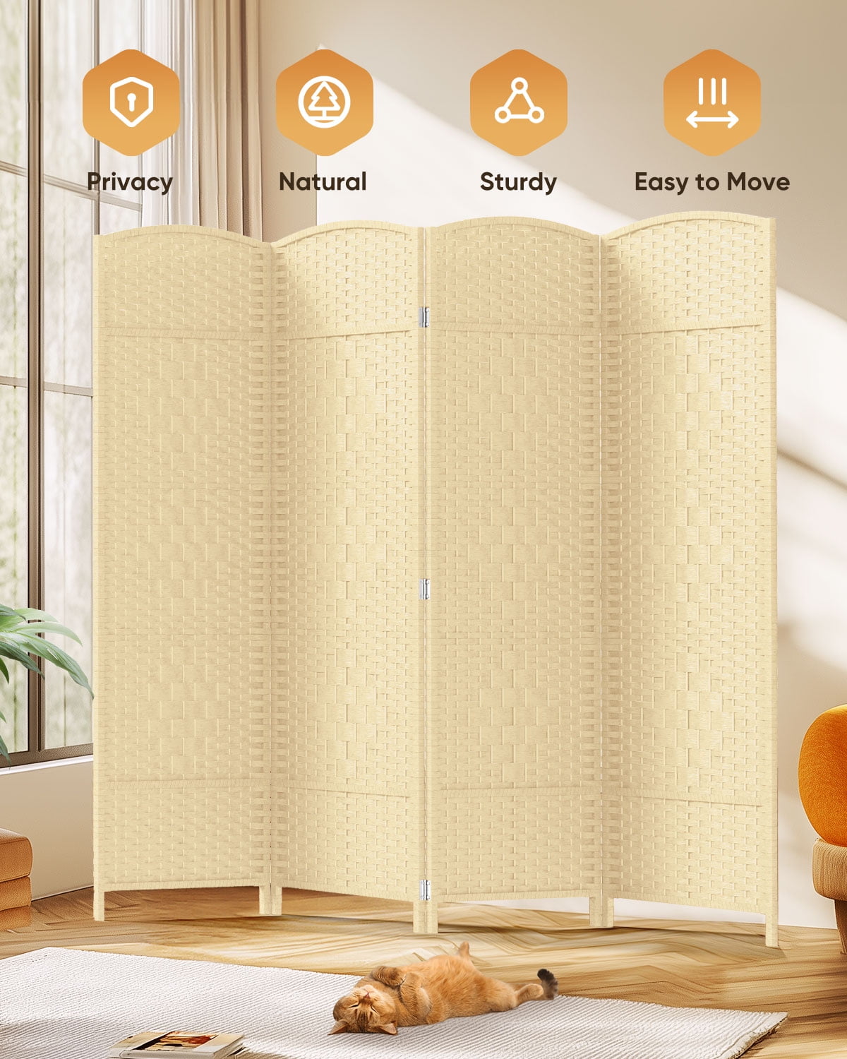 Jostyle 4-Panel Room Divider, Portable Indoor Standing Partition, Hand ...