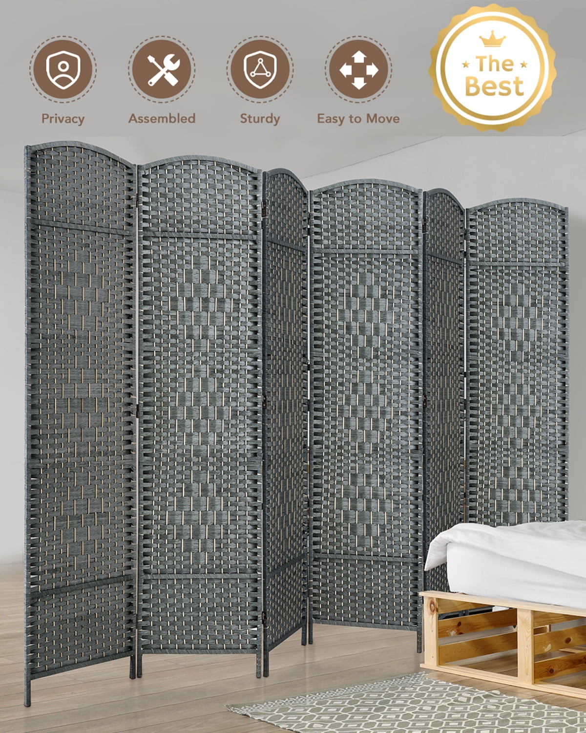 Jostyle 6ft Tall Extra Wide Freestanding Room Divider Privacy Screen ...