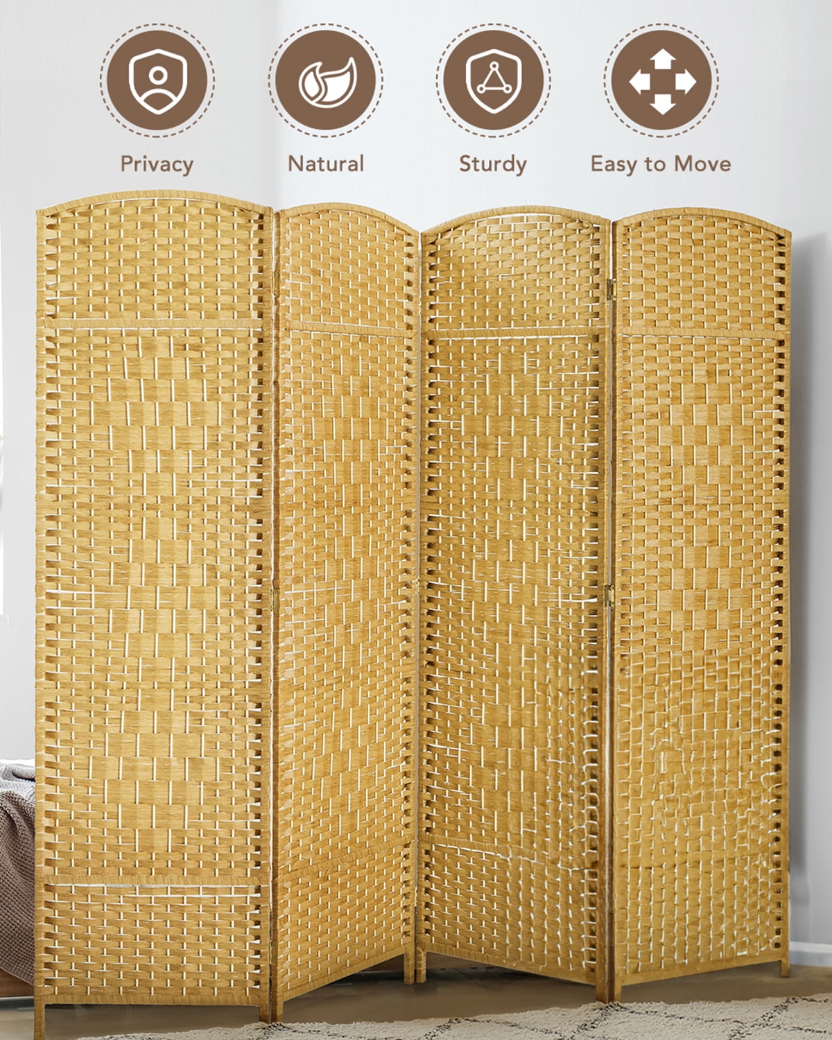 Jostyle Room Divider with Hand-Woven Design, 4-Panel Folding Privacy ...