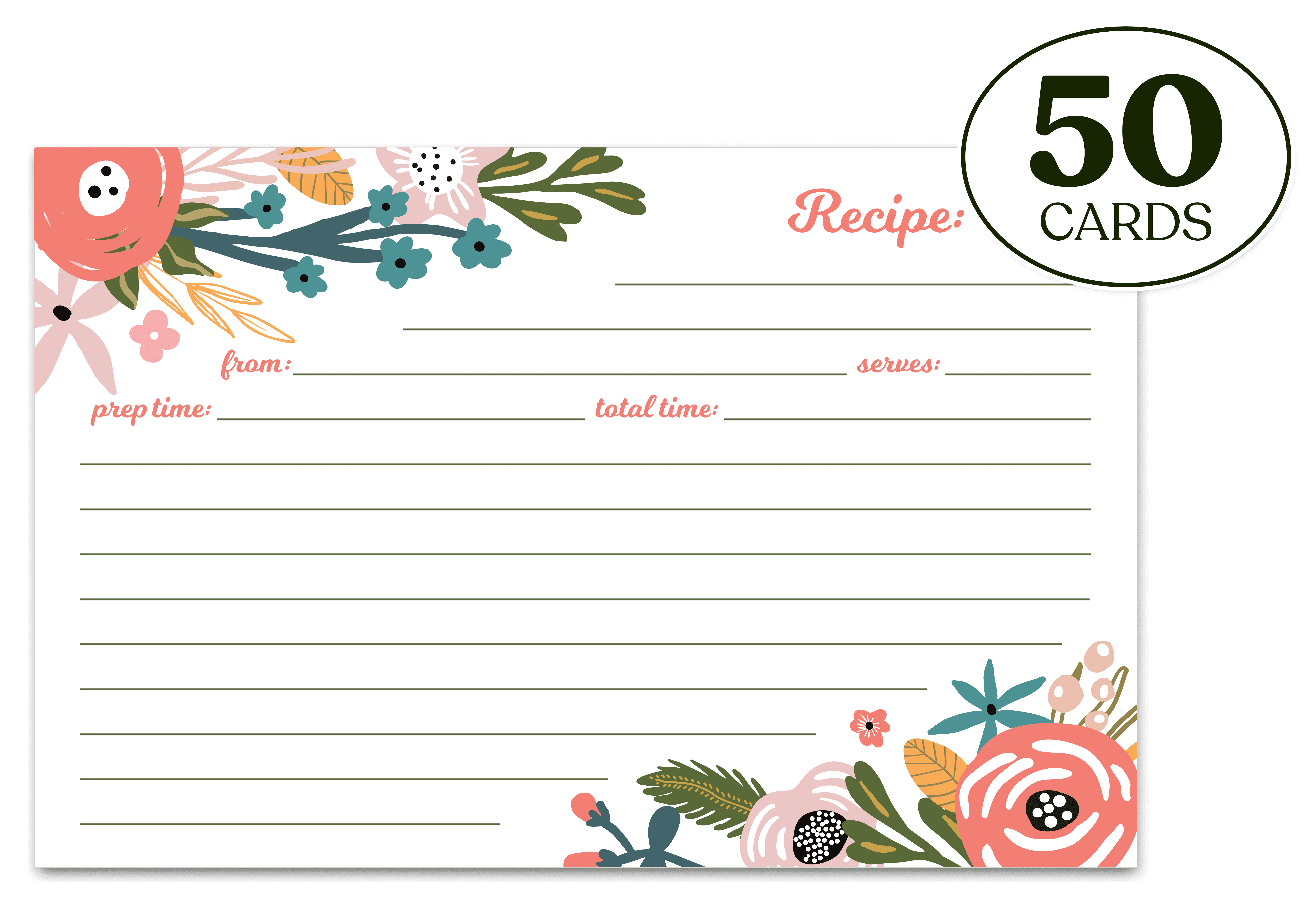 Jot & Mark Recipe Cards Floral Double Sided 4x6 Inch, 50 Count (Garden ...