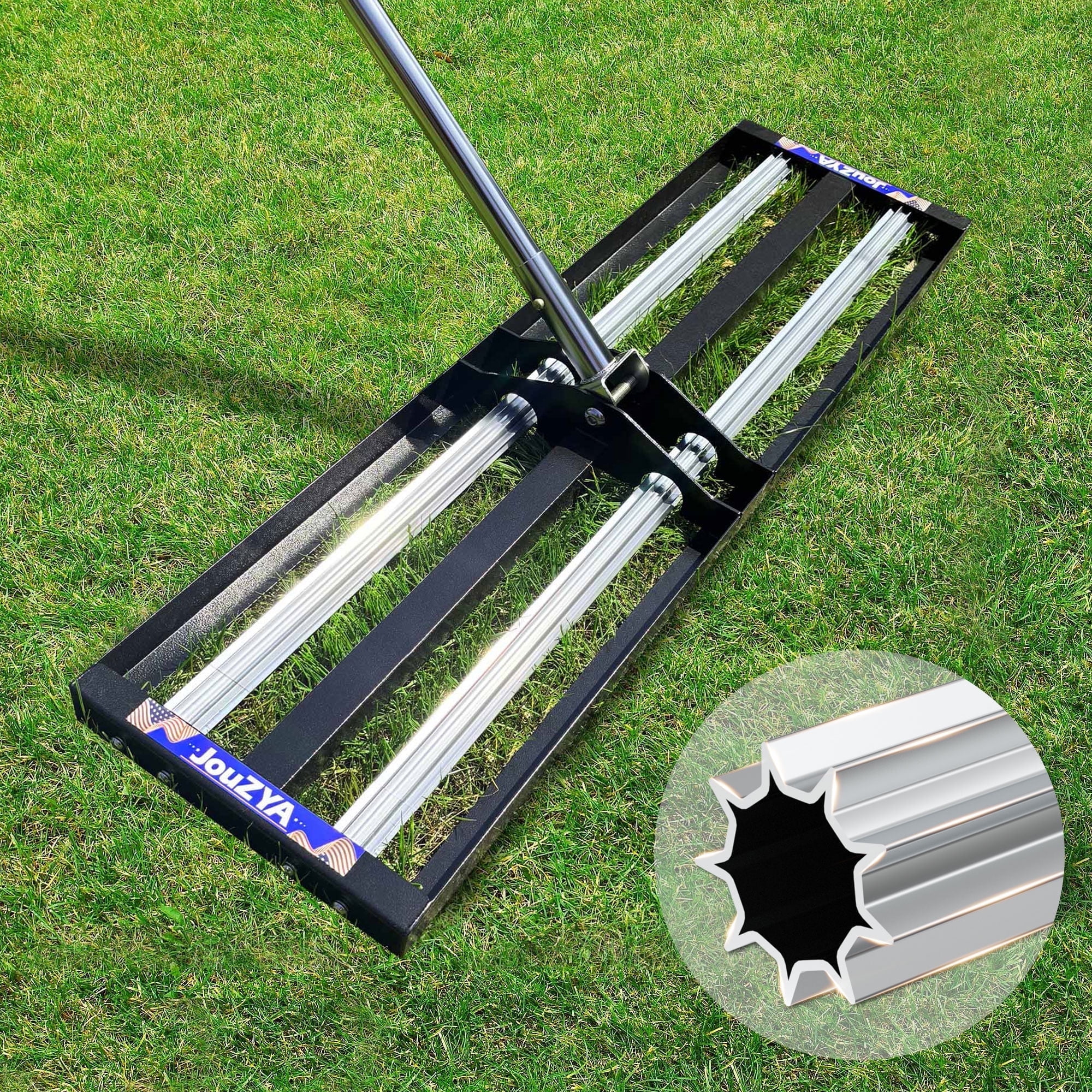 JouZYA 40"x10" Lawn Leveling Rake with Aluminum Rollers, Stainless ...
