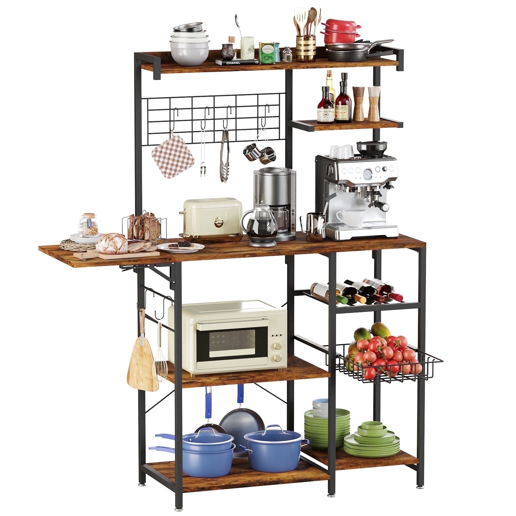 Jouetondream Bakers Rack, 5-Tier Kitchen Storage Shelf with Extended ...