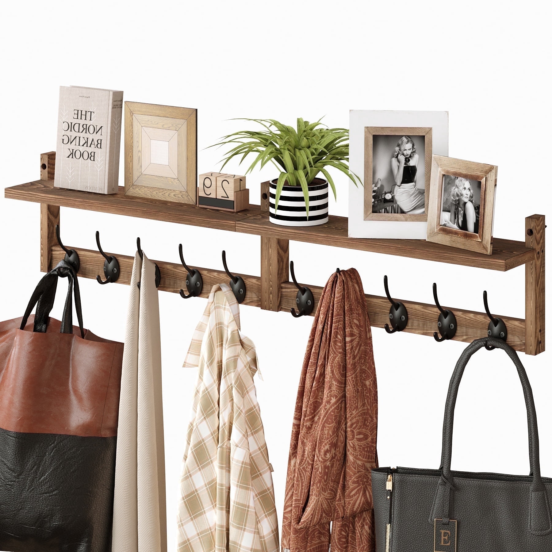 Jouetondream 2Pcs/17" Coat Rack Wall Mount, Wood Entryway Coat Hanger ...