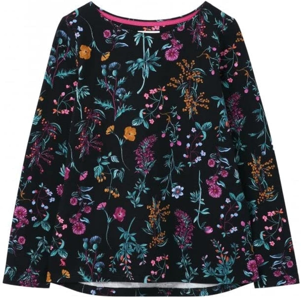Joules Women's Harbour Luxe Long Sleeve Jersey Top (Black Floral, US 4 ...