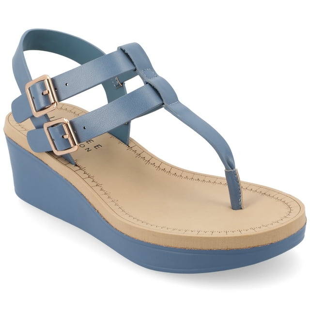 Journee Collection Womens Bianca Tru Comfort Foam Wedge Heel Buckle ...