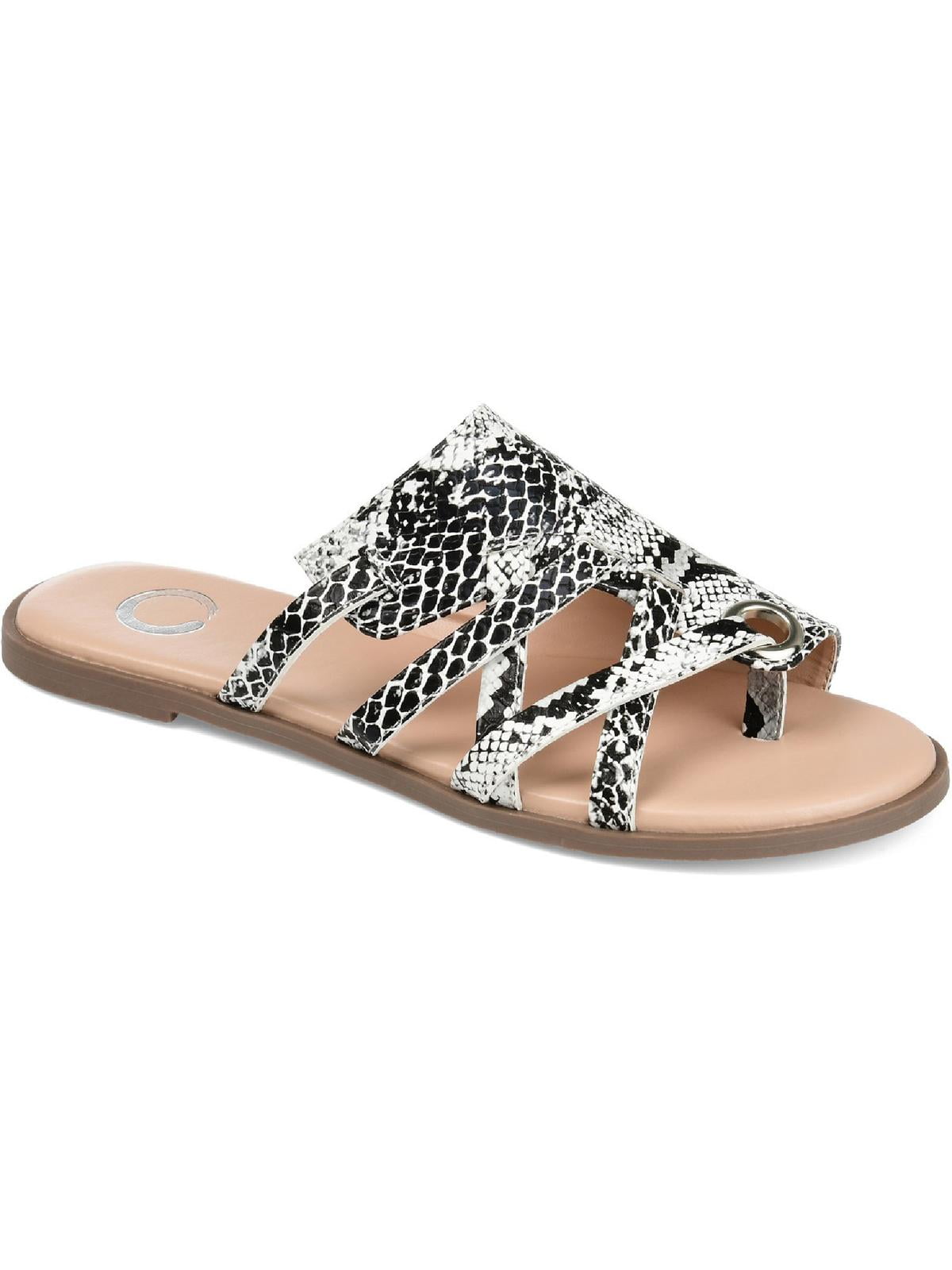 Journee Collection Womens Hasten Faux Leather Snake Print Flat Sandals ...