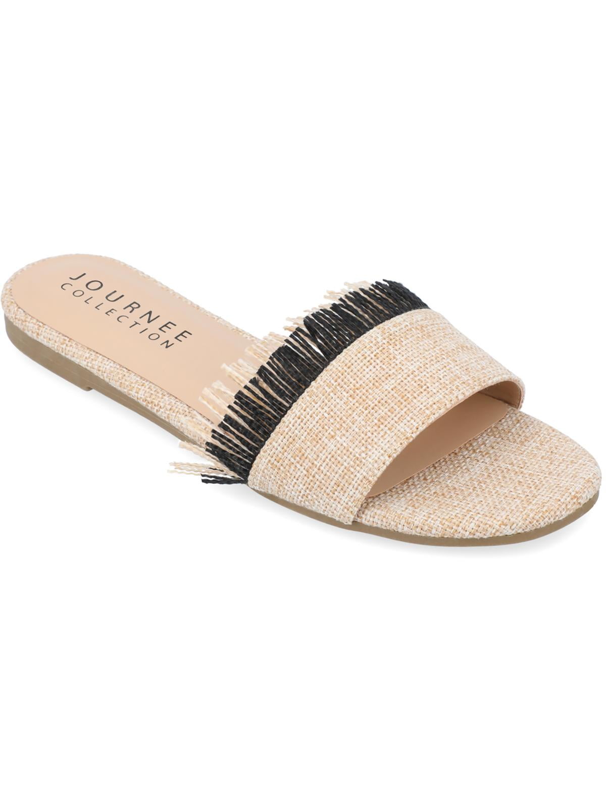 Journee Collection Womens Koreene Canvas Fringe Slide Sandals - Walmart.com