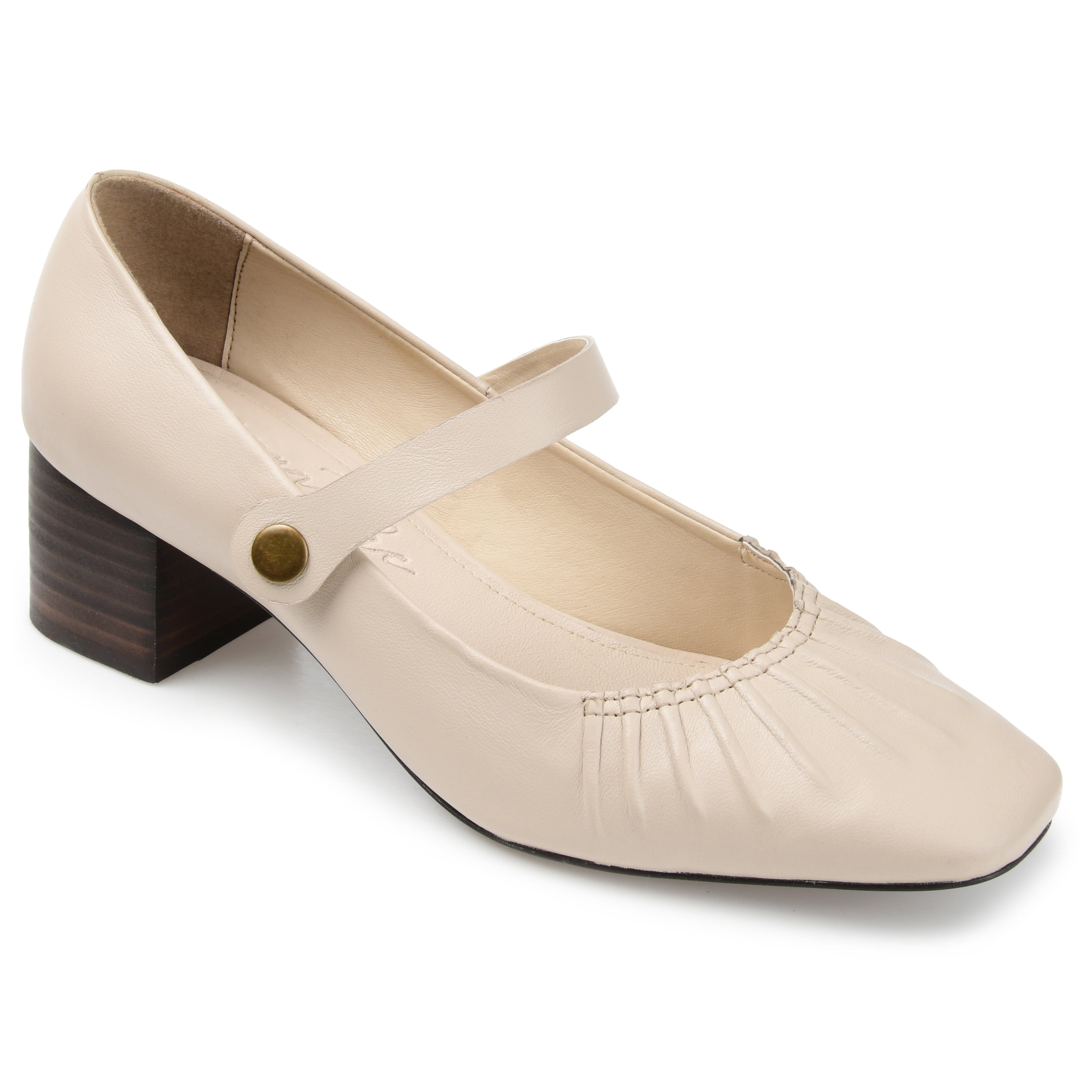 Journee Signature Womens Genuine Leather Ellsy Mary Jane Low Stacked ...