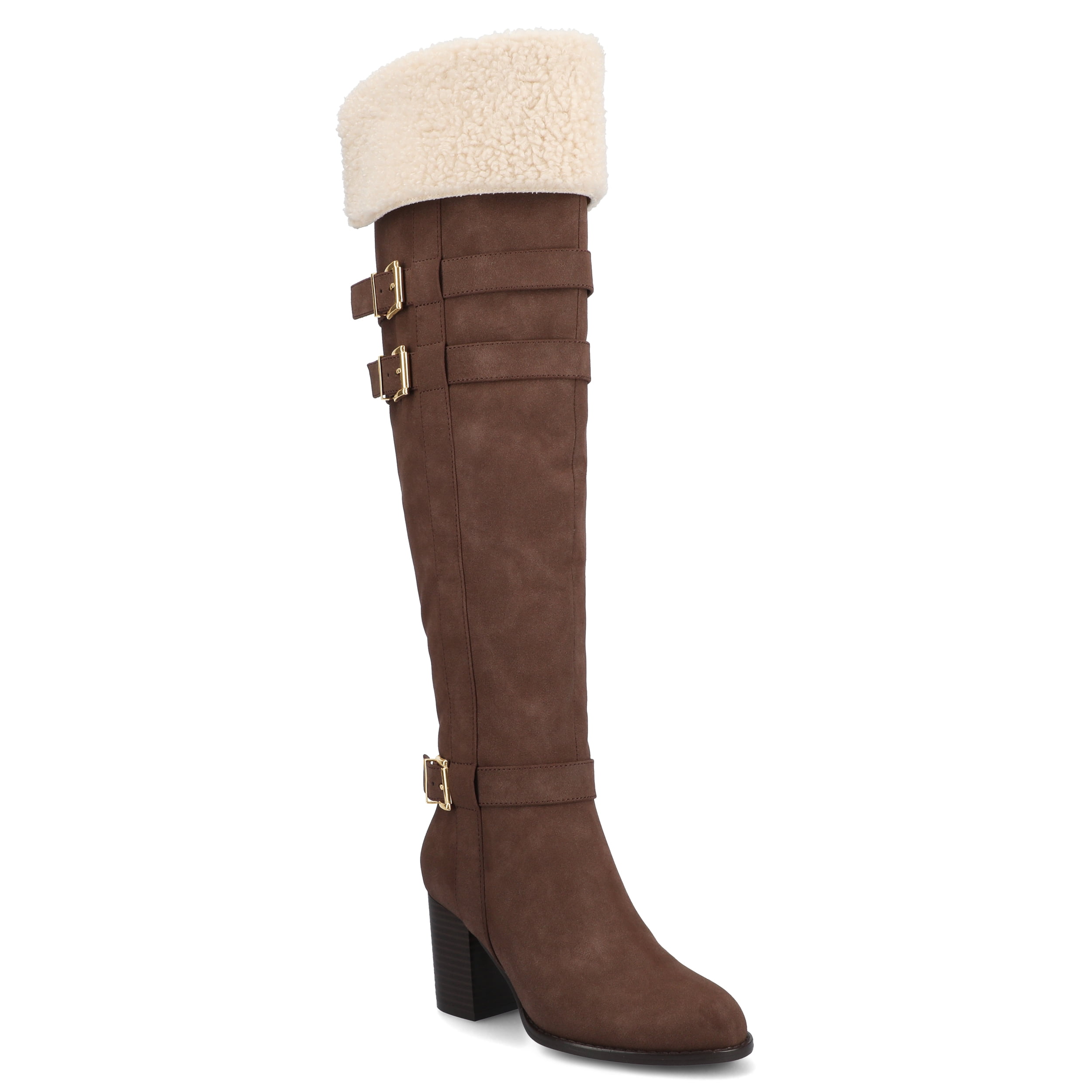 Journee Womens Alyza Buckle Detail Over-the-Knee Inside Zipper Almond ...