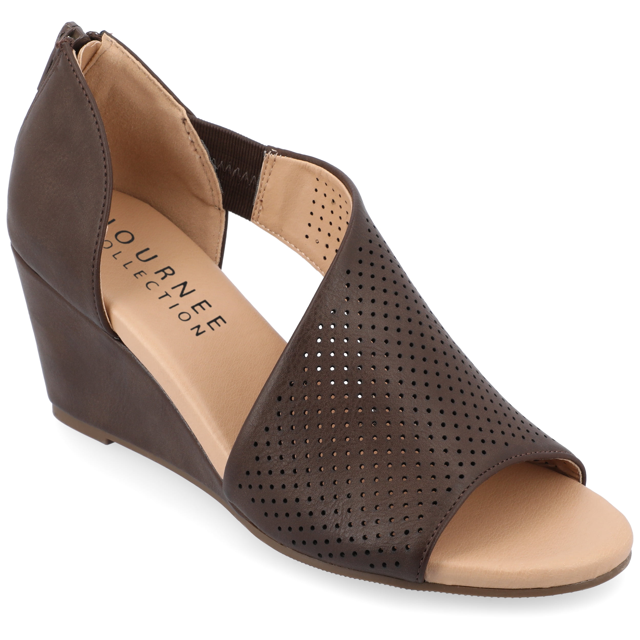 Journee Womens Aretha Back Heel Zip Peep Toe Wedge Sandals, Widths ...