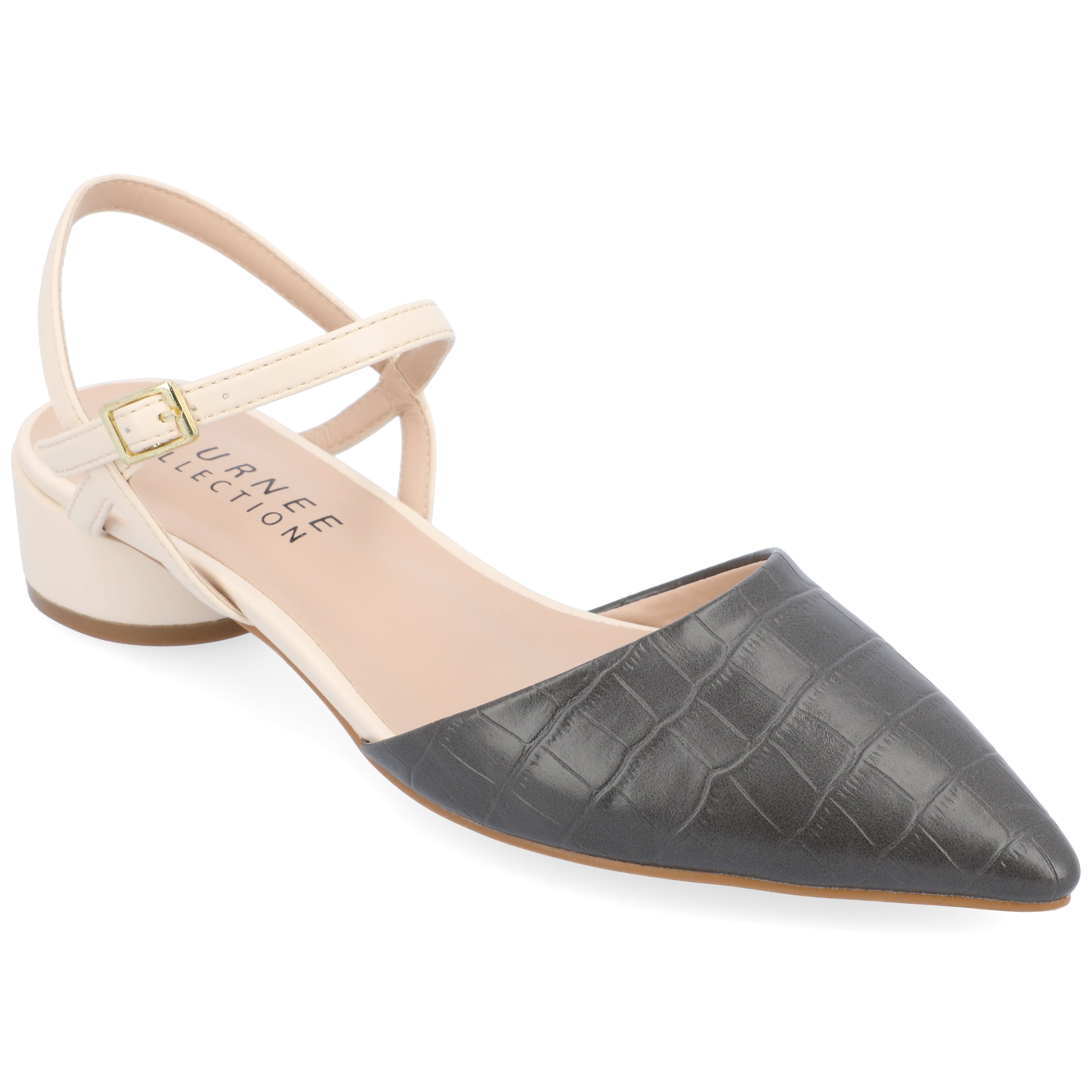 Journee Womens Brynn Croco Vegan Leather Pointed Toe Flats - Walmart.com