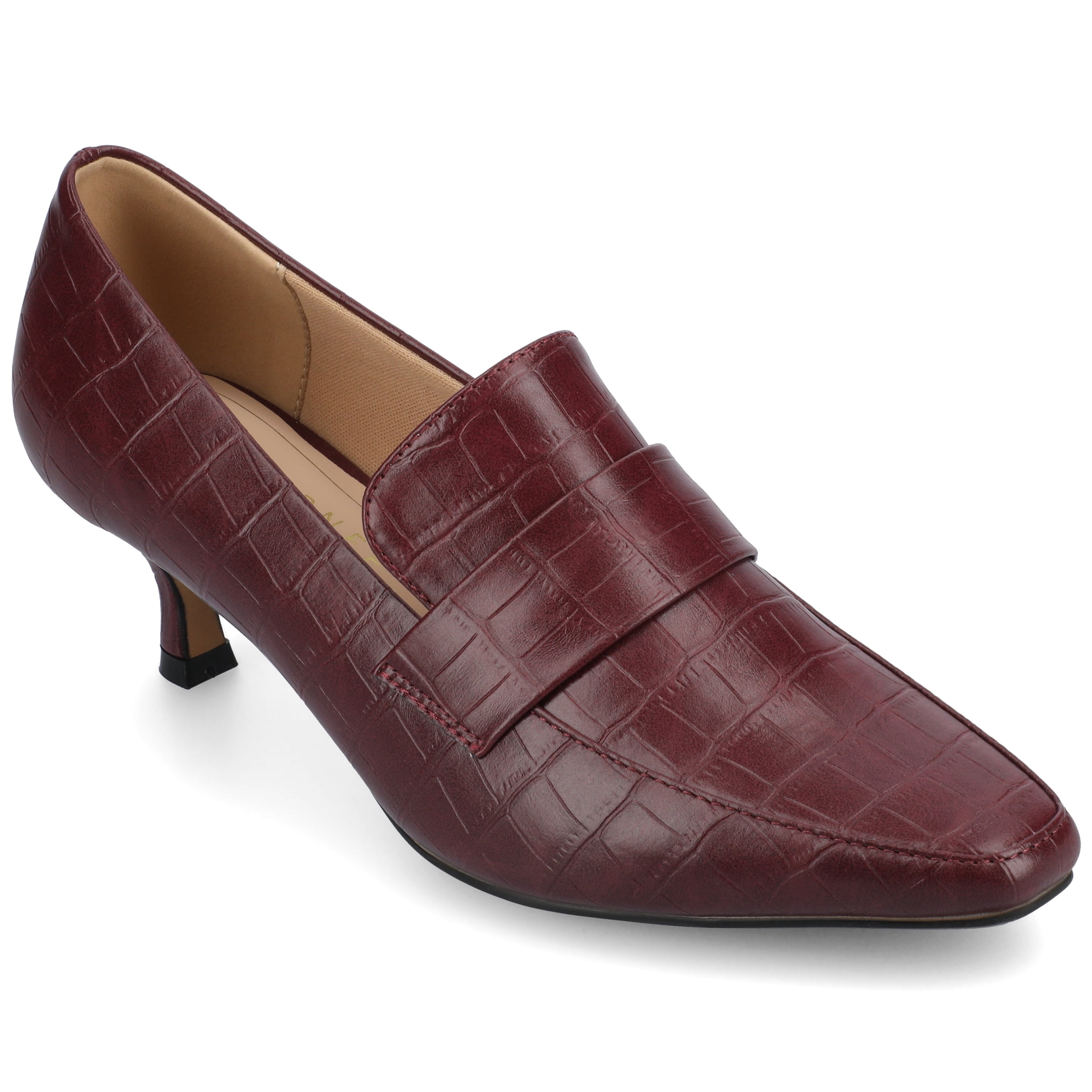 Journee Womens Celina Medium and Wide Width Kitten Heel Loafer Square Toe Pumps - Walmart.com