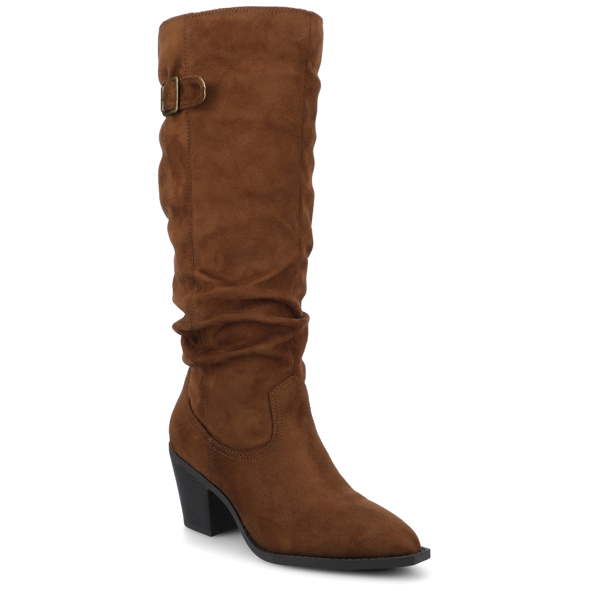 Journee Womens Kaleah Pointed Toe Buckle Detail Wide-Calf Knee High ...