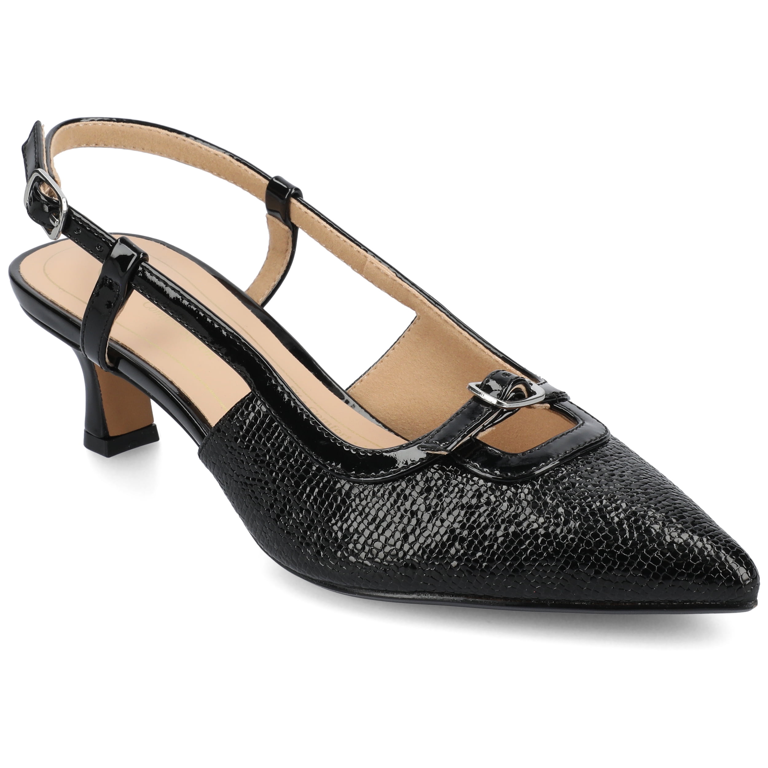Journee Womens Padma Medium and Wide Width Sling Back Pointed Toe Kitten Heel Pumps - Walmart.com