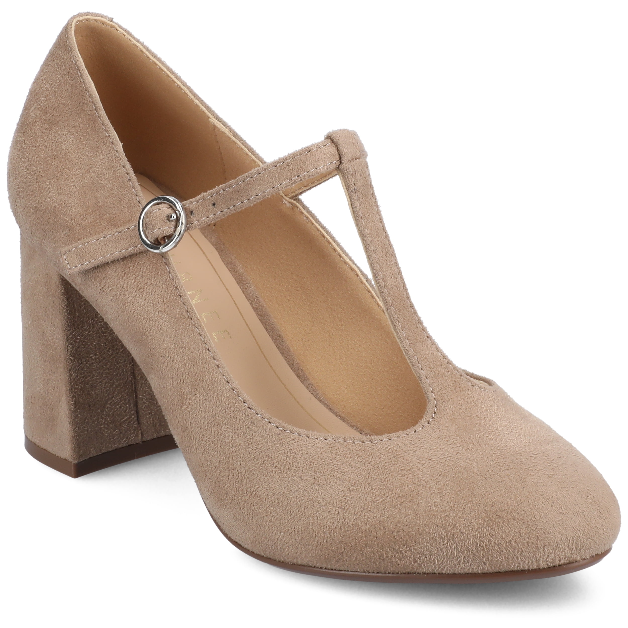 Journee Womens Talani T-strap Stacked Heel Almond Toe Comfort Dress ...