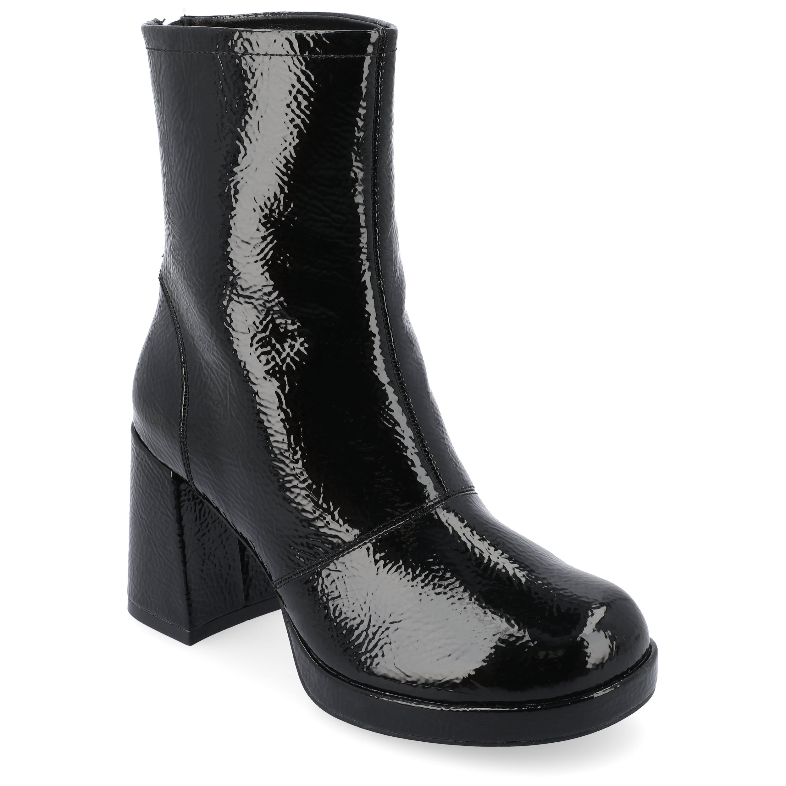 Journee Womens Tru Comfort Foam Aylani Crinkle Patent Vegan Leather Platform Booties - Walmart.com