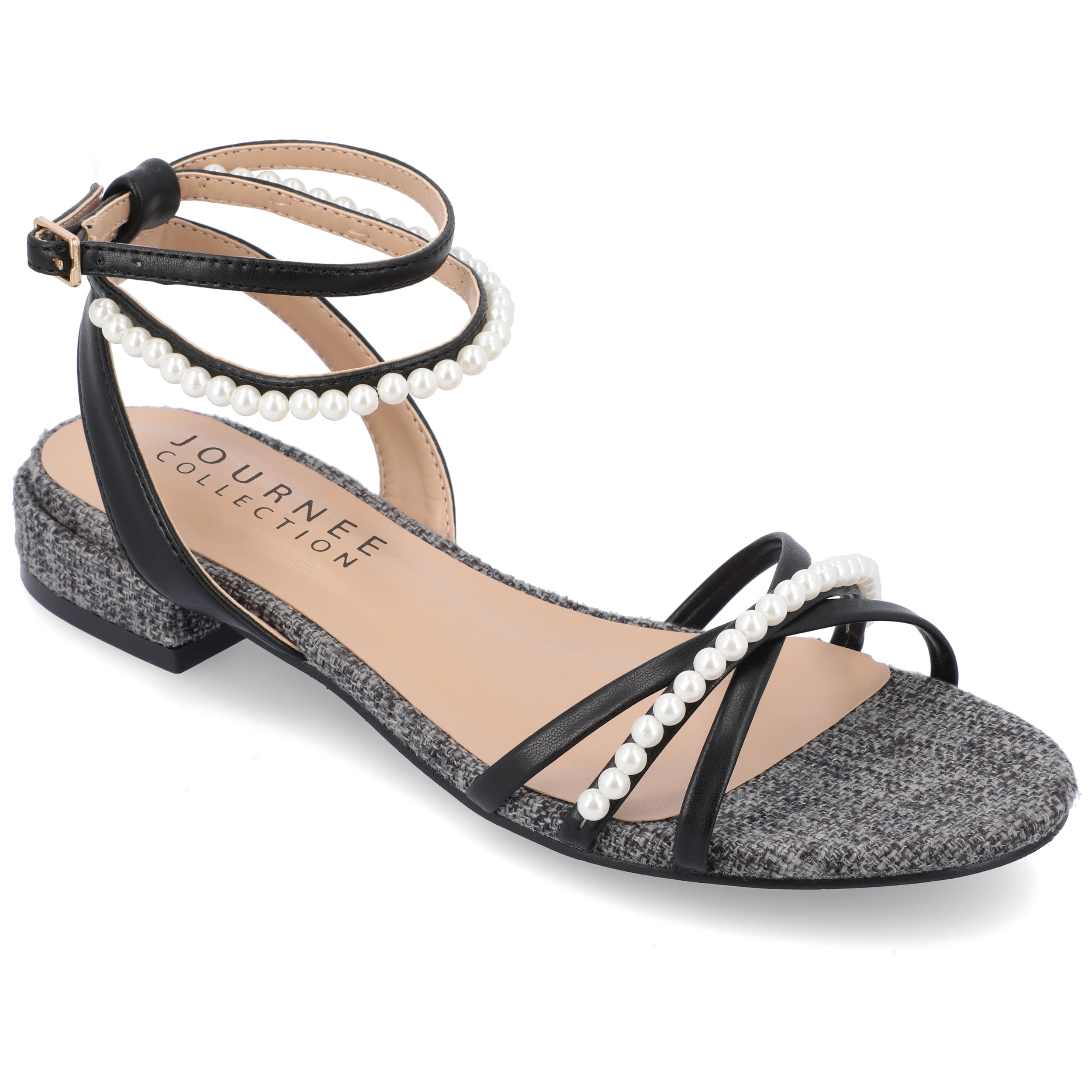 Journee Womens Tulsi Faux Pearl Ankle Strap Covered Block Heel Flat ...
