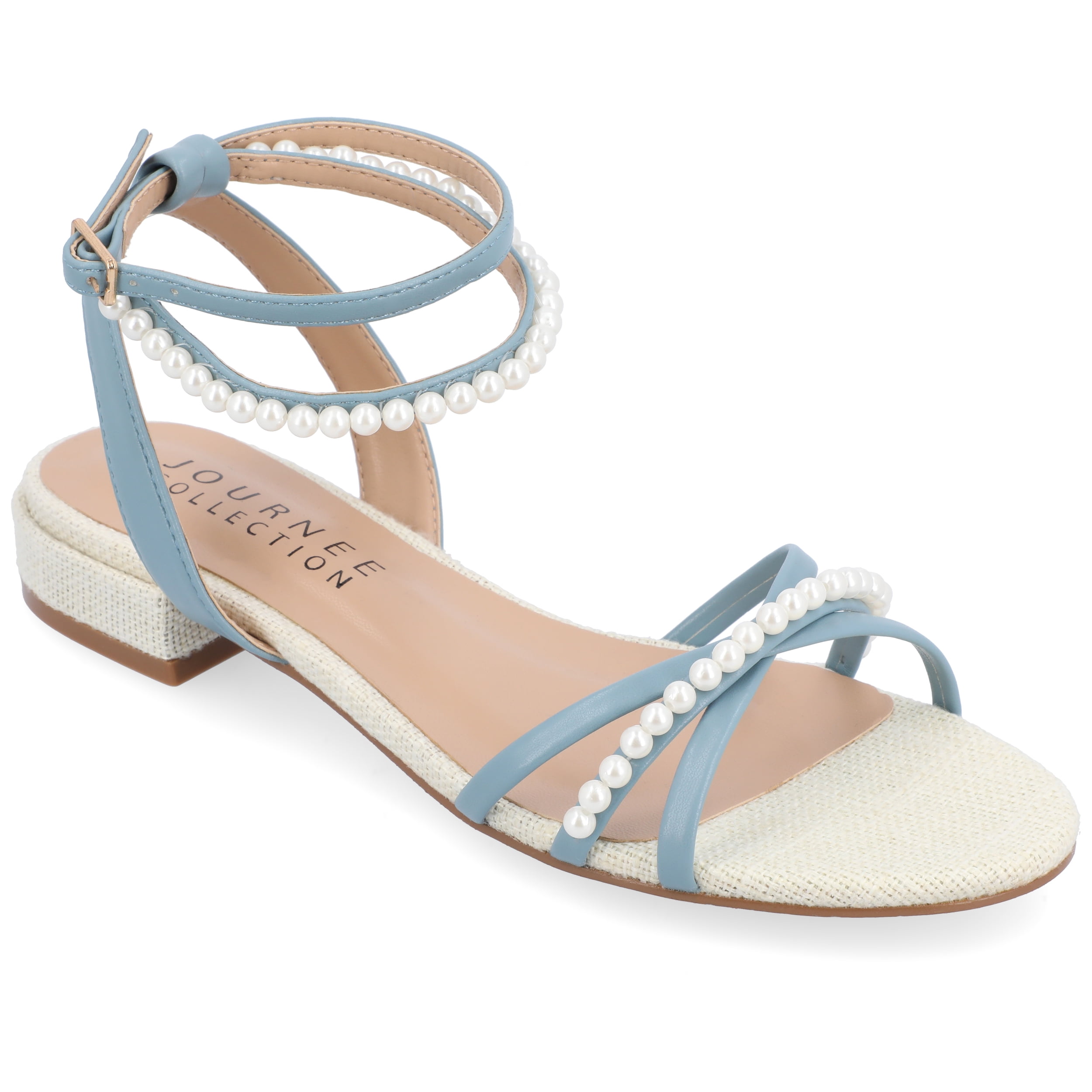 Journee Womens Tulsi Faux Pearl Ankle Strap Covered Block Heel Flat ...