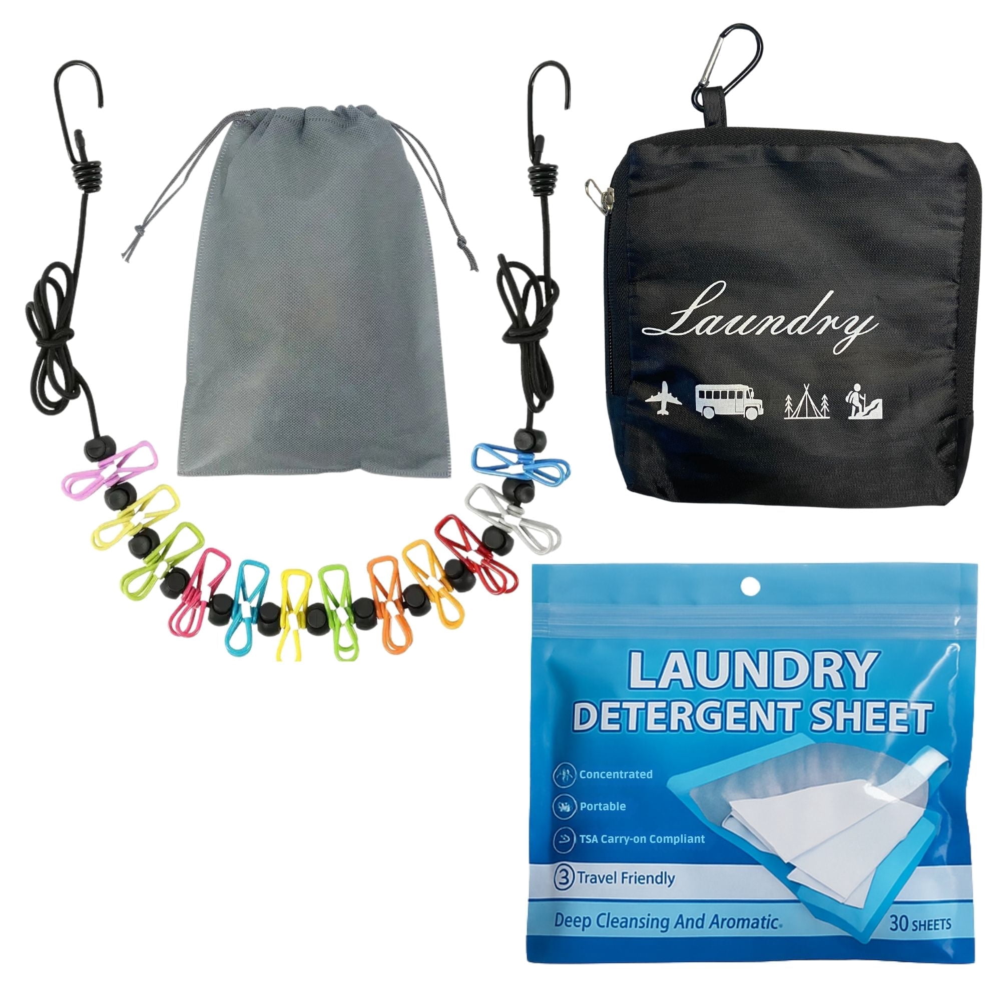 Portable Clothesline with 12 Clothespins, Travel Laundry Bag and Travel ...