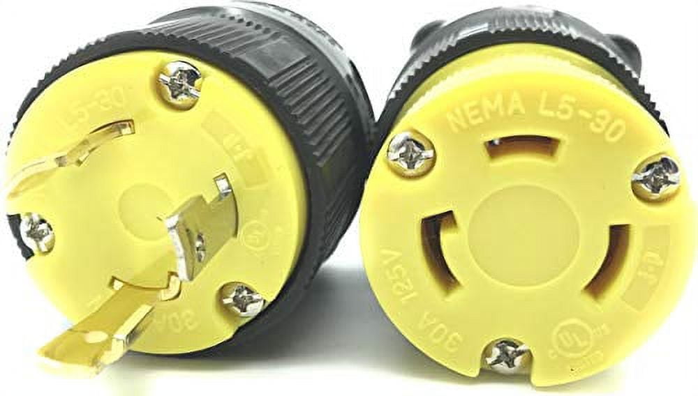 Journeyman-Pro 30 Amp, Plug & Connector Set, NEMA L5-30R & L5-30P, 125V, Locking Plug Socket ...