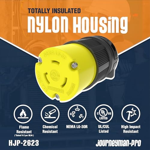Journeyman-Pro NEMA L6-30R 30 Amp, 250 Volt, 2P, 3W, HJP-2623 Locking ...